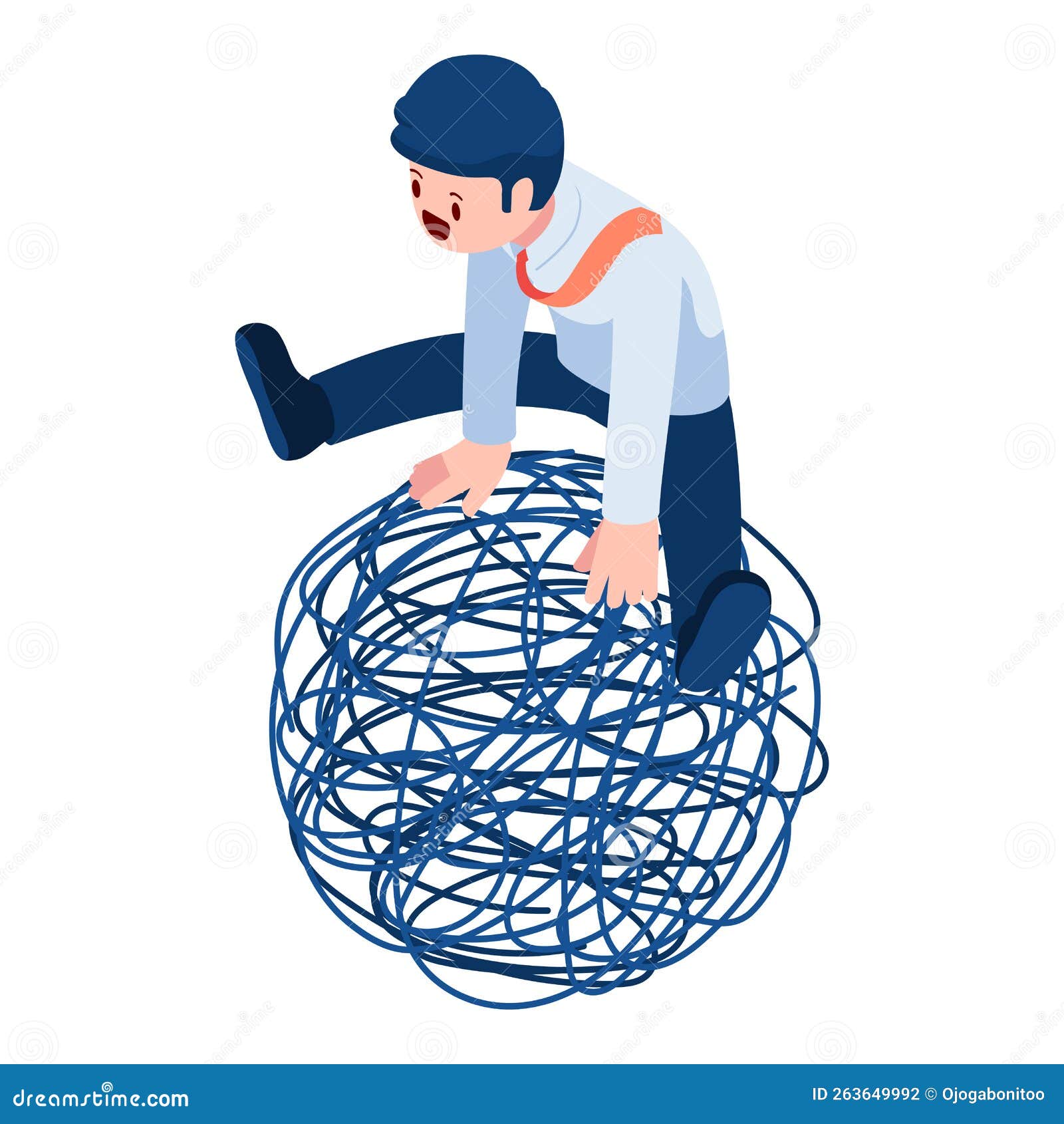 Isometric Businessman Jumping Over the Messy Tangled Wire Stock Vector ...