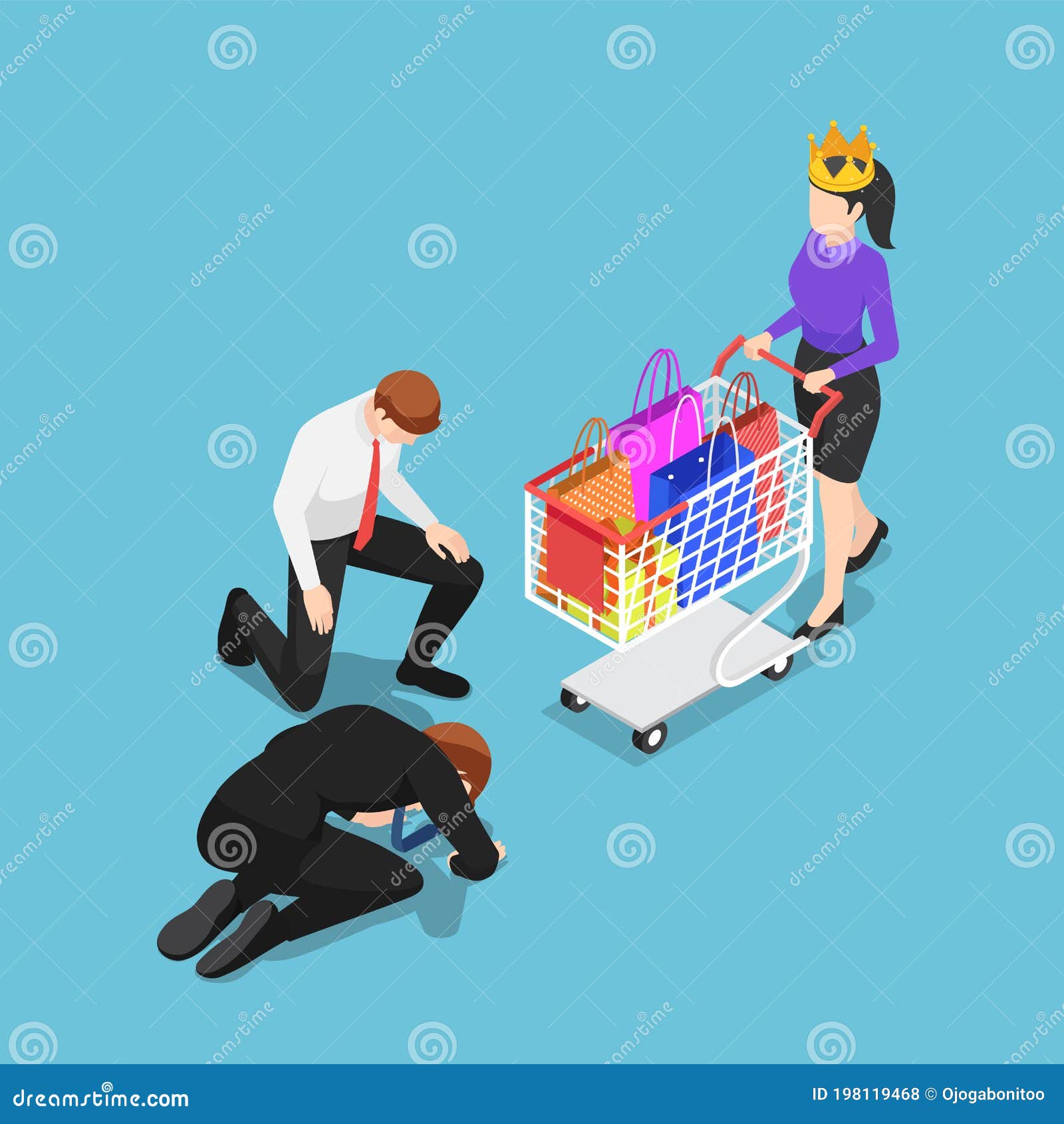 Isometric Businessman Kneeling in Front of Customer with Crown Stock ...