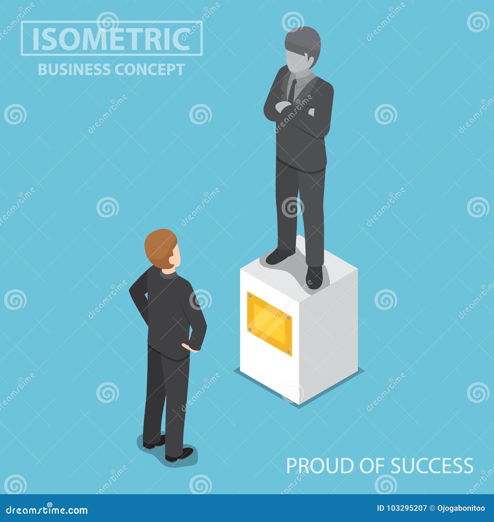 Isometric Businessman Looking at Statue of Himself. Stock Vector ... Isometric Businessman Looking at Statue of Himself. Stock Vector ...