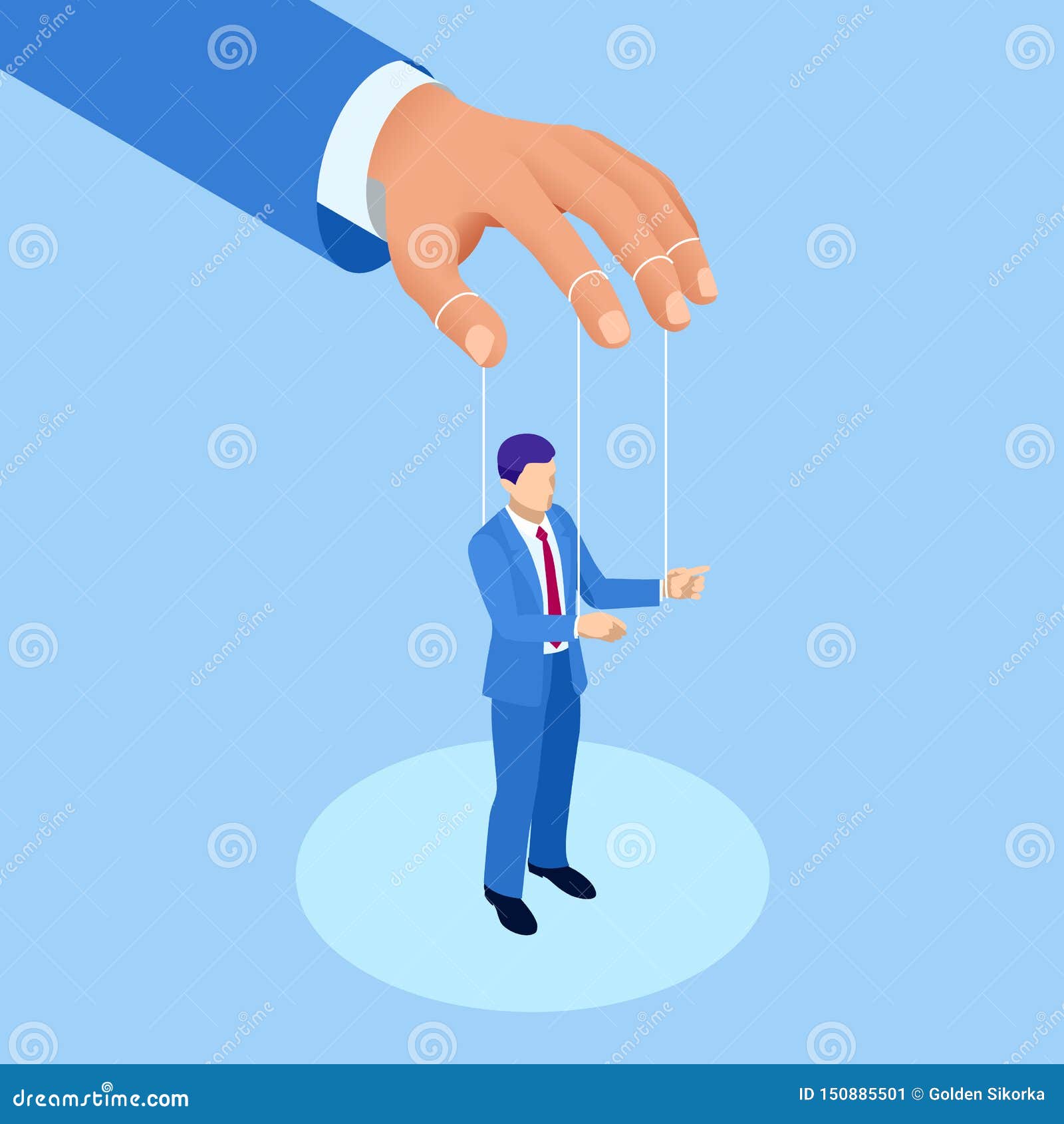 Two Big Boss Hand Are Holding Male And Female Office Workers For ...