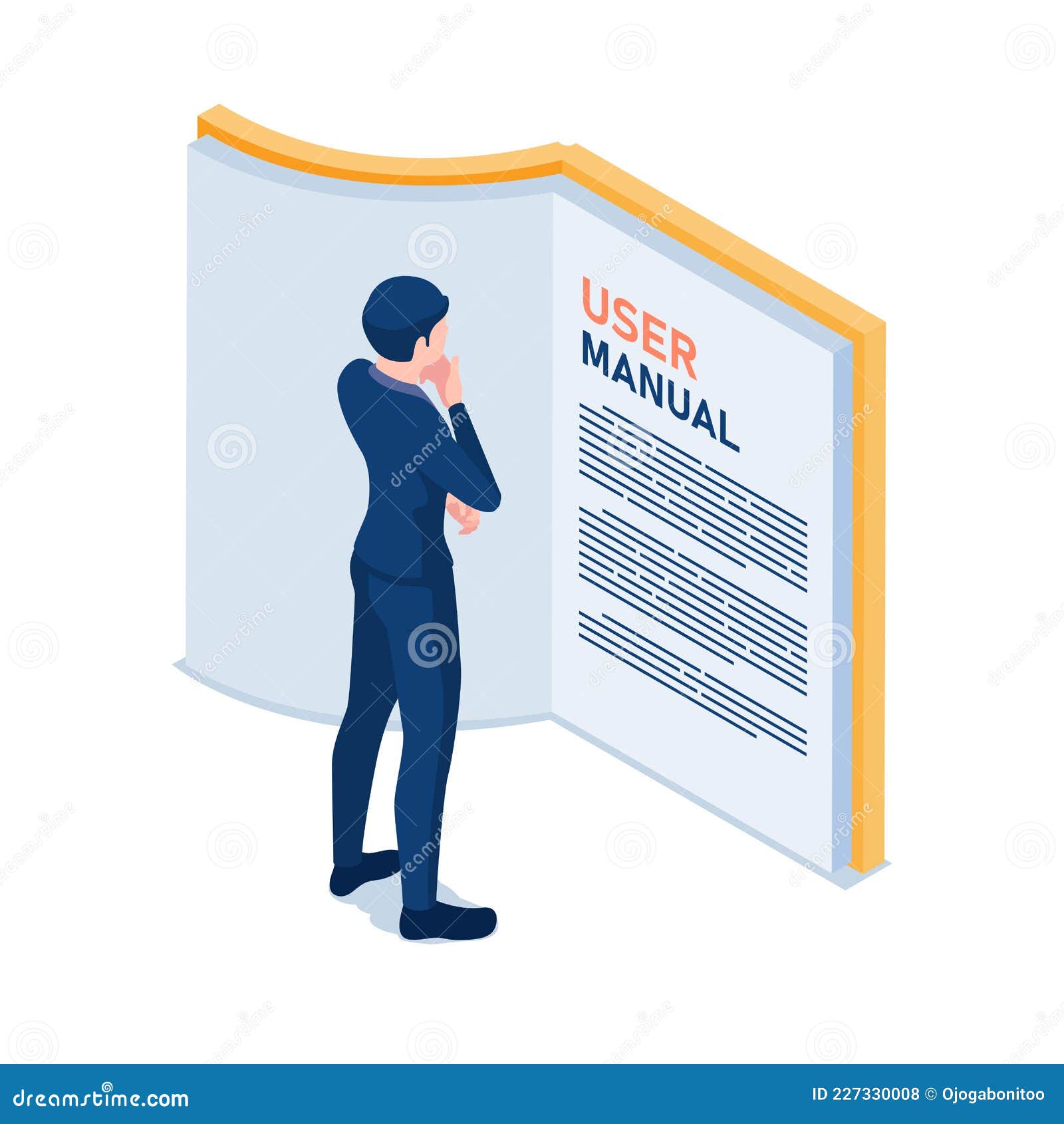 Isometric Businessman Reading User Manual Stock Vector - Illustration ...