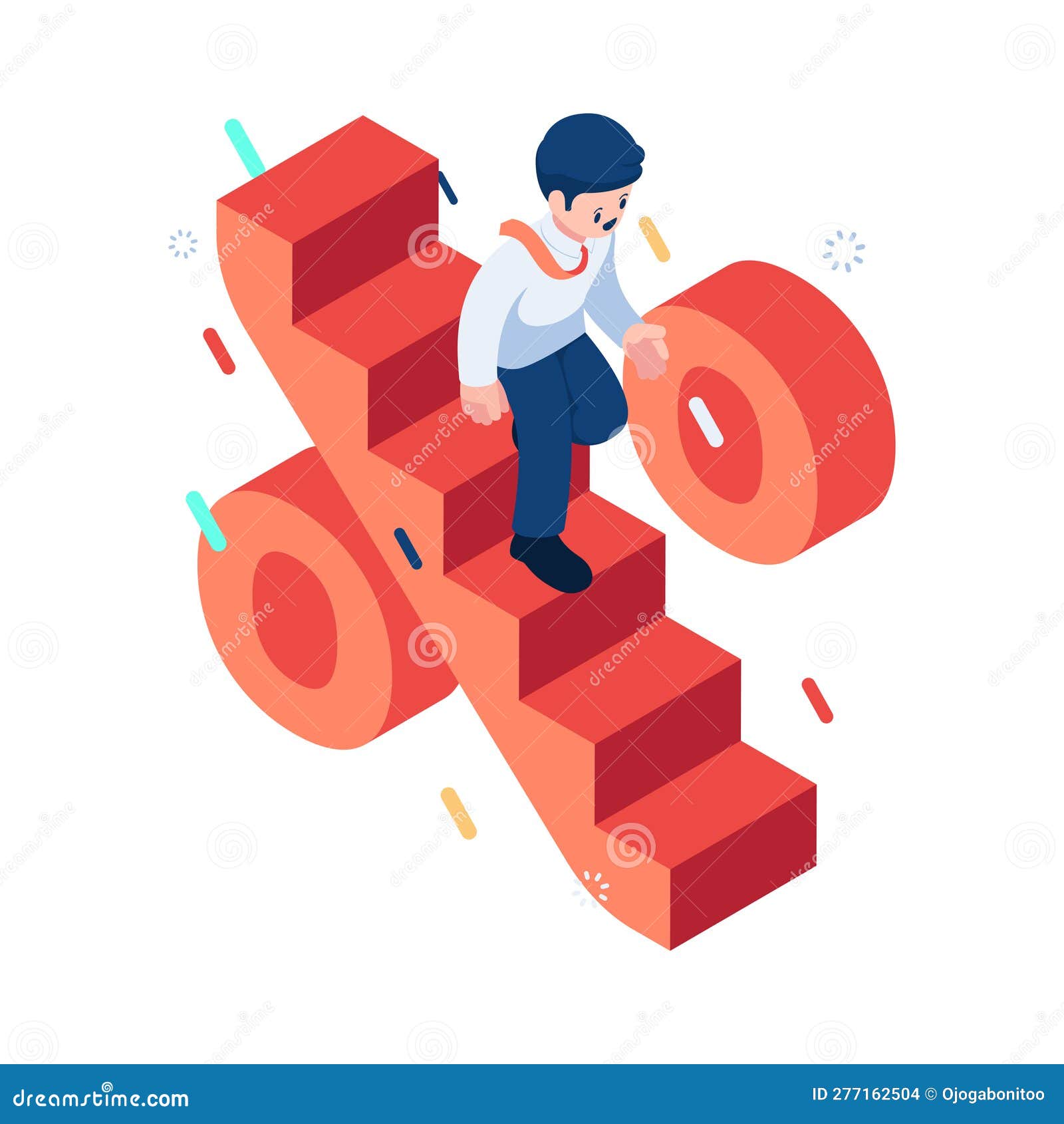 Isometric Businessman Step Down on Interest Rate Ladder Stock Vector ...