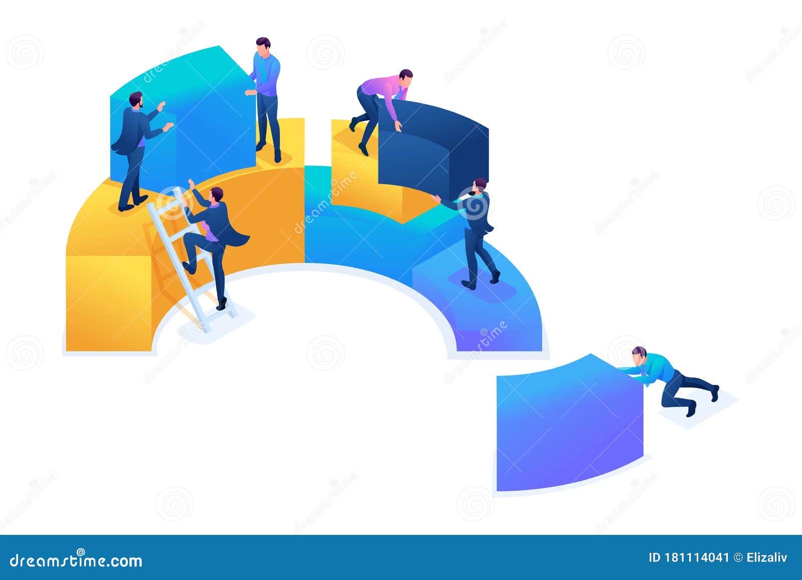 Isometric Businessmen Make a Report on Digital Marketing. Concept for ...
