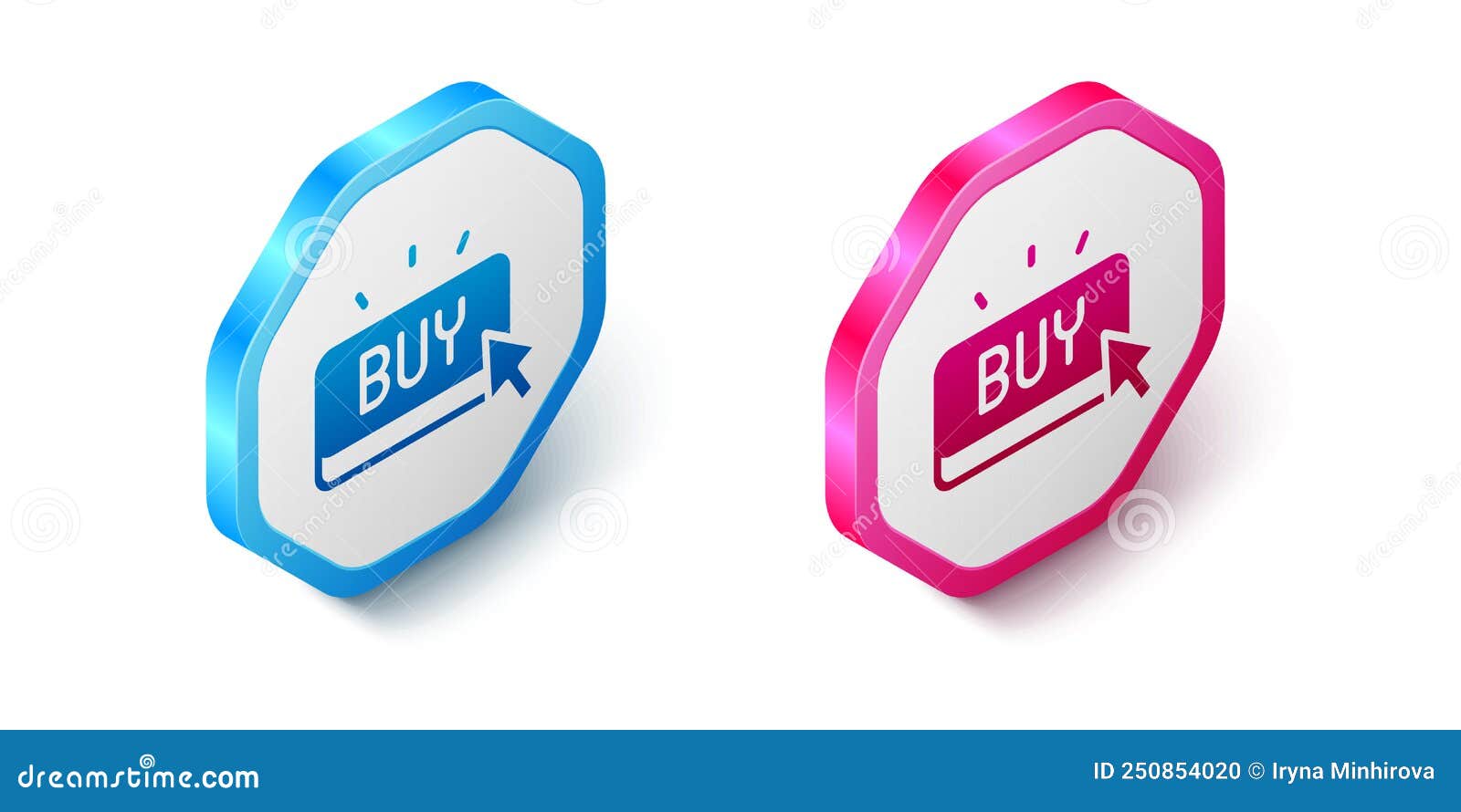 Isometric Buy Button Icon Isolated on White Background. Hexagon Button ...