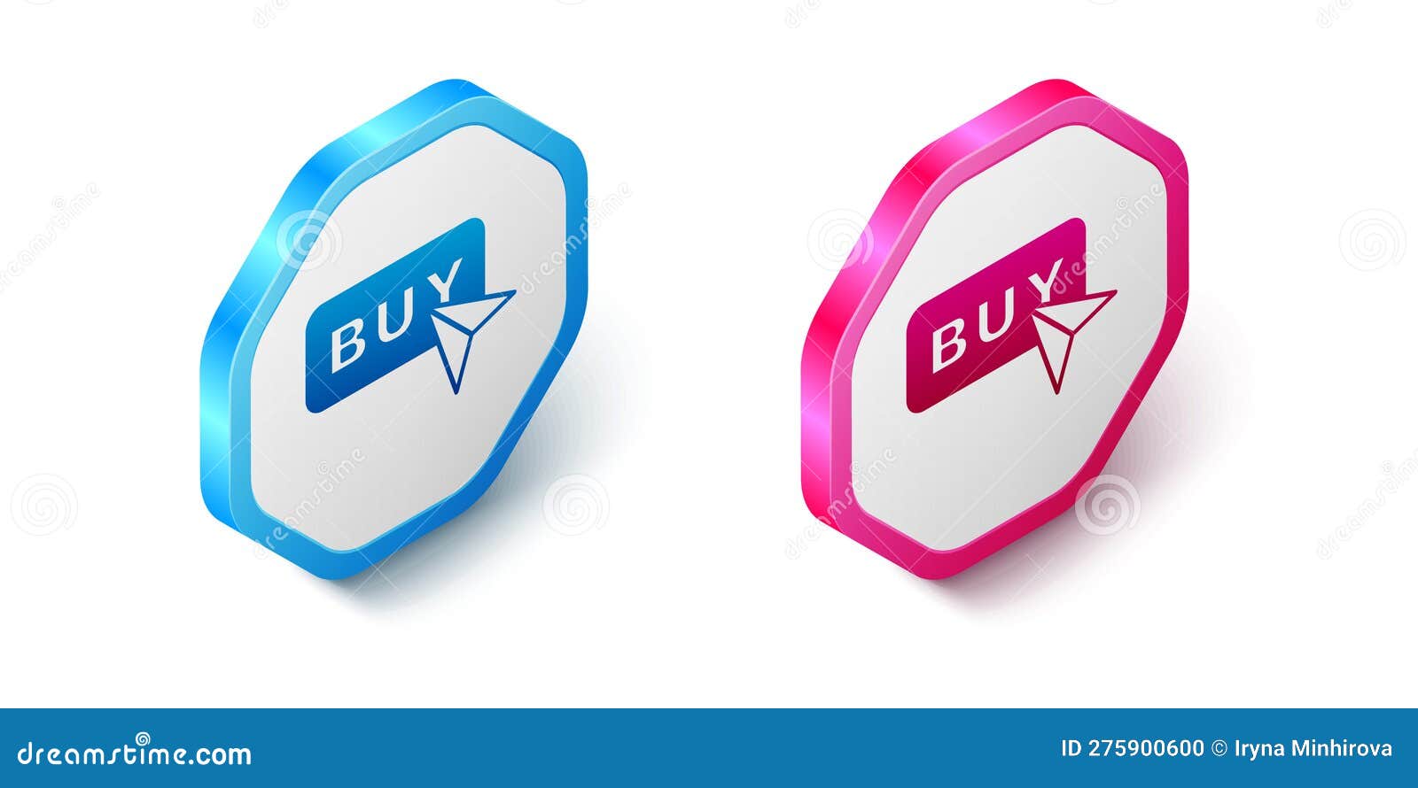 Isometric Buy Button Icon Isolated on White Background. Hexagon Button ...