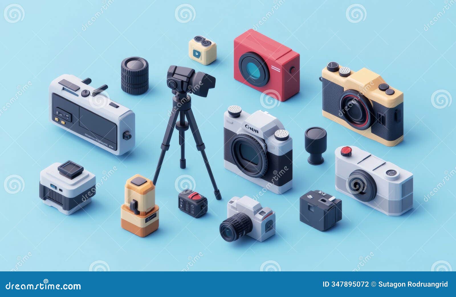 Isometric Camera with a Tripod, Photography or Video Creation, 3D Icon ...
