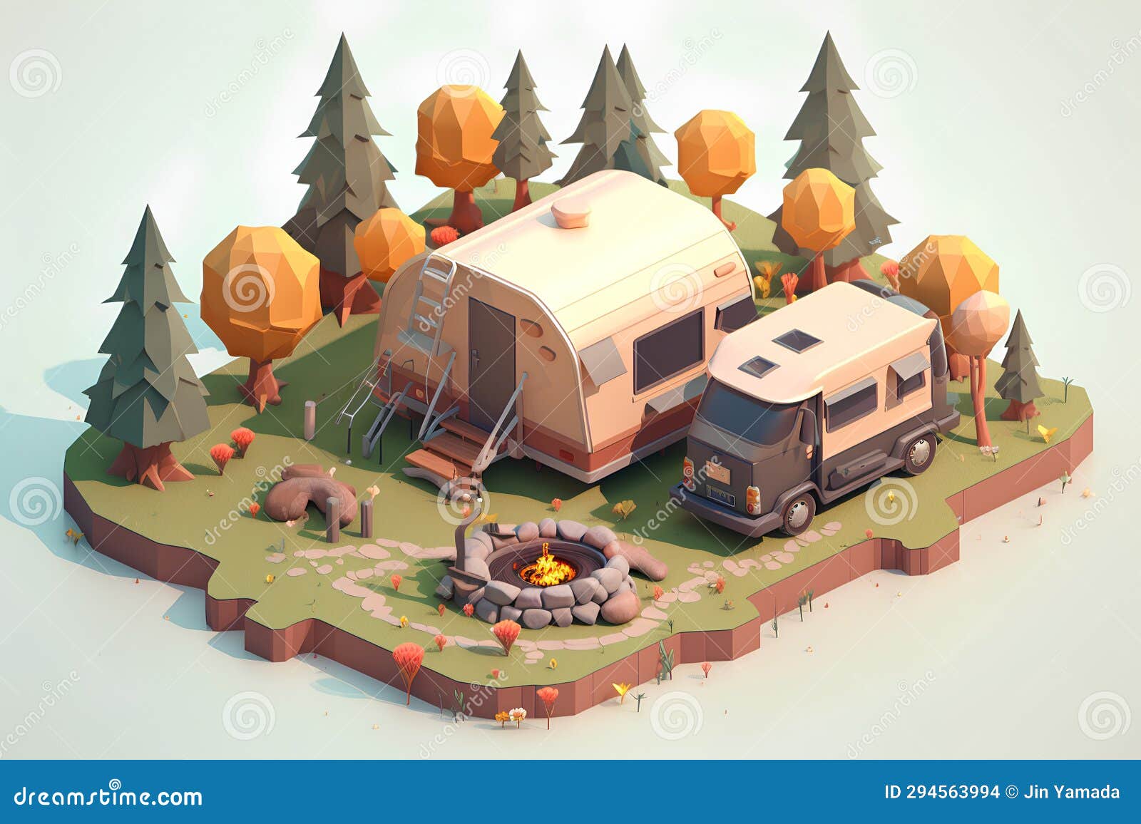 Isometric Camper on the Map of the Forest. 3d Rendering Stock ...