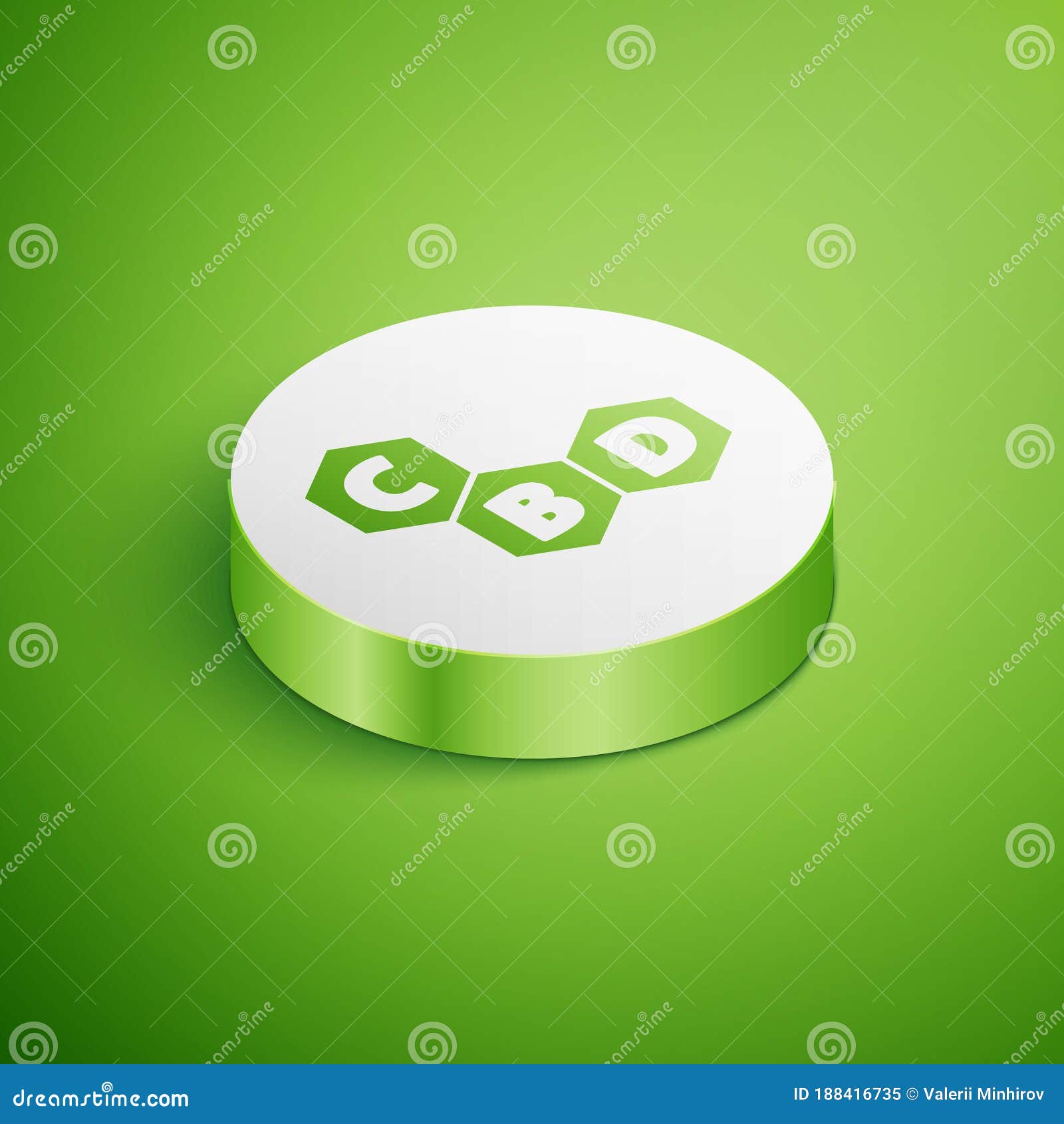 Isometric Cannabis Molecule Icon Isolated on Green Background ...