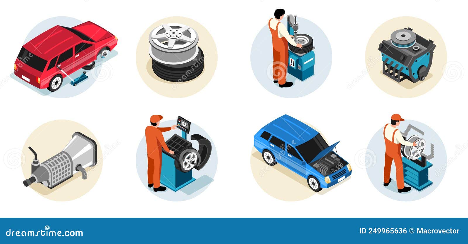 Isometric Car Repair Compositions Stock Vector - Illustration of motor ...