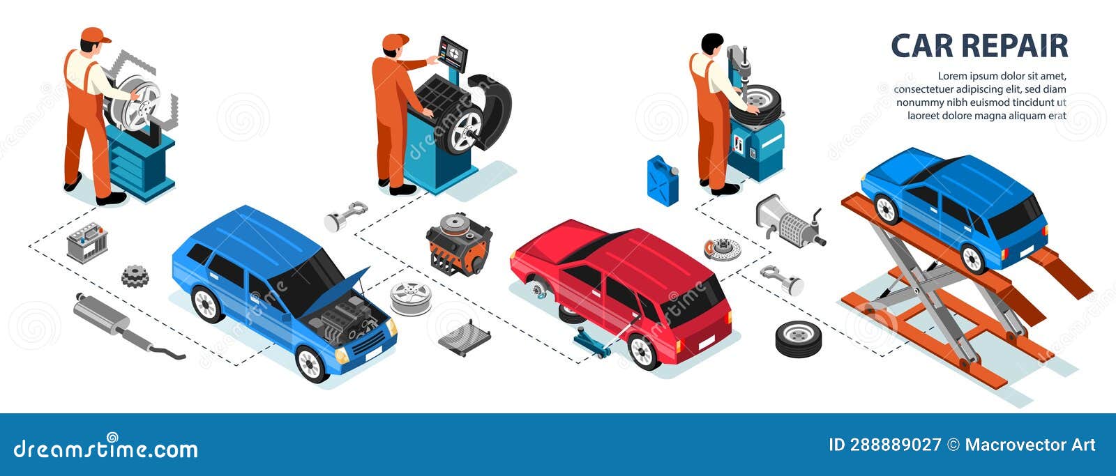 Isometric Car Repair Infographics Stock Illustration - Illustration of ...