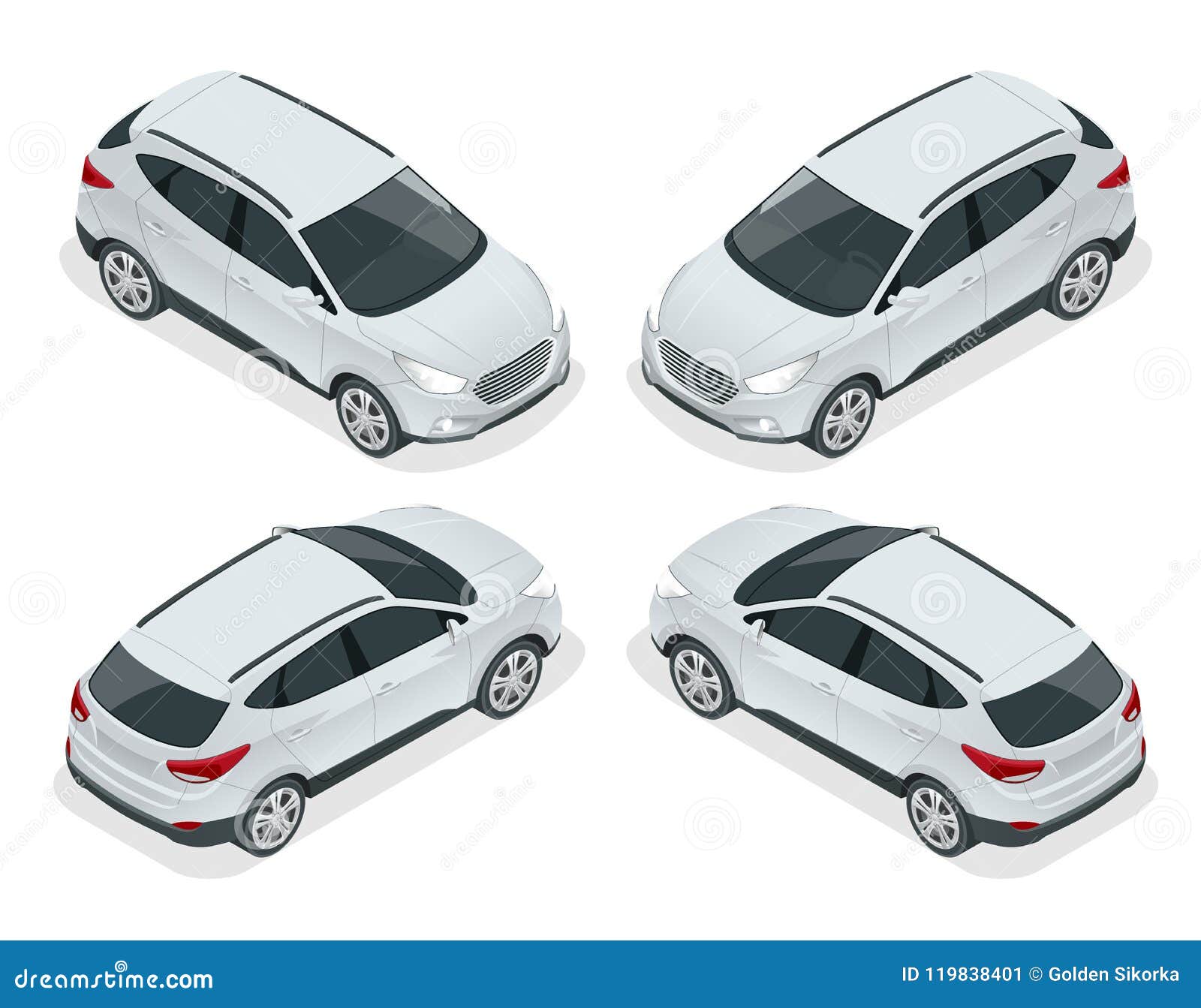 Isometric Car Vector Template on White Background. Compact Crossover ...