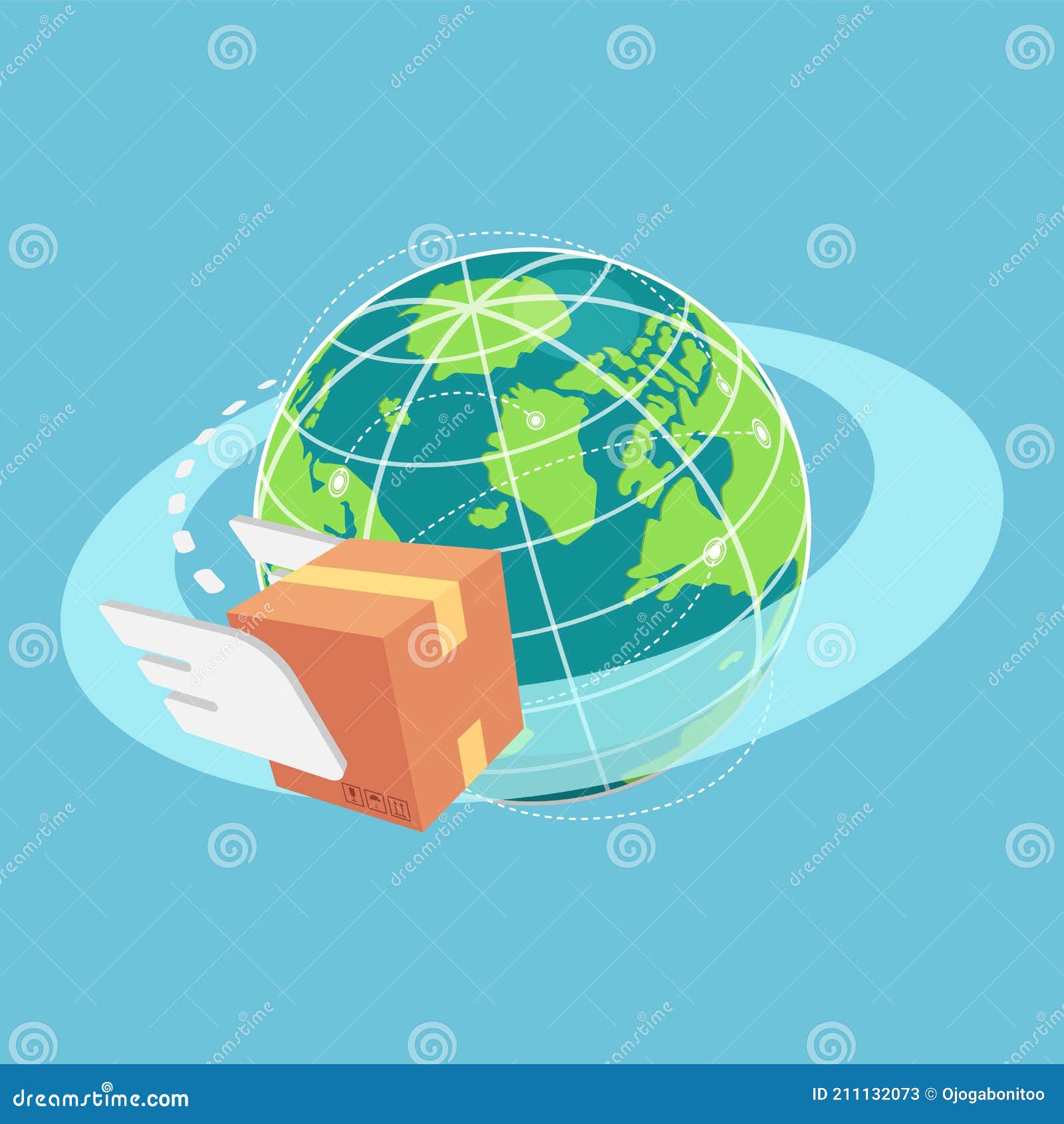 Isometric Cardboard Box Flying Around the World Stock Vector ...