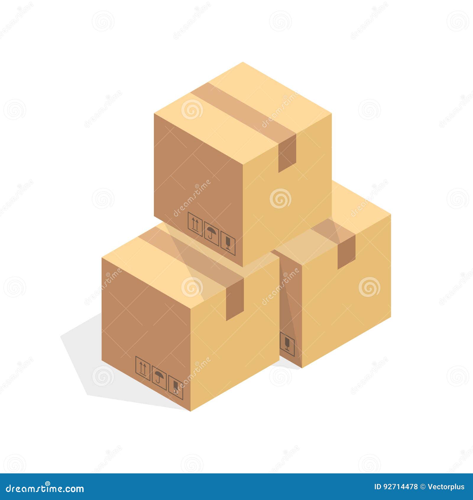 Cardboard Box Icon With Symbols Isolated On White Background. Cartoon ...