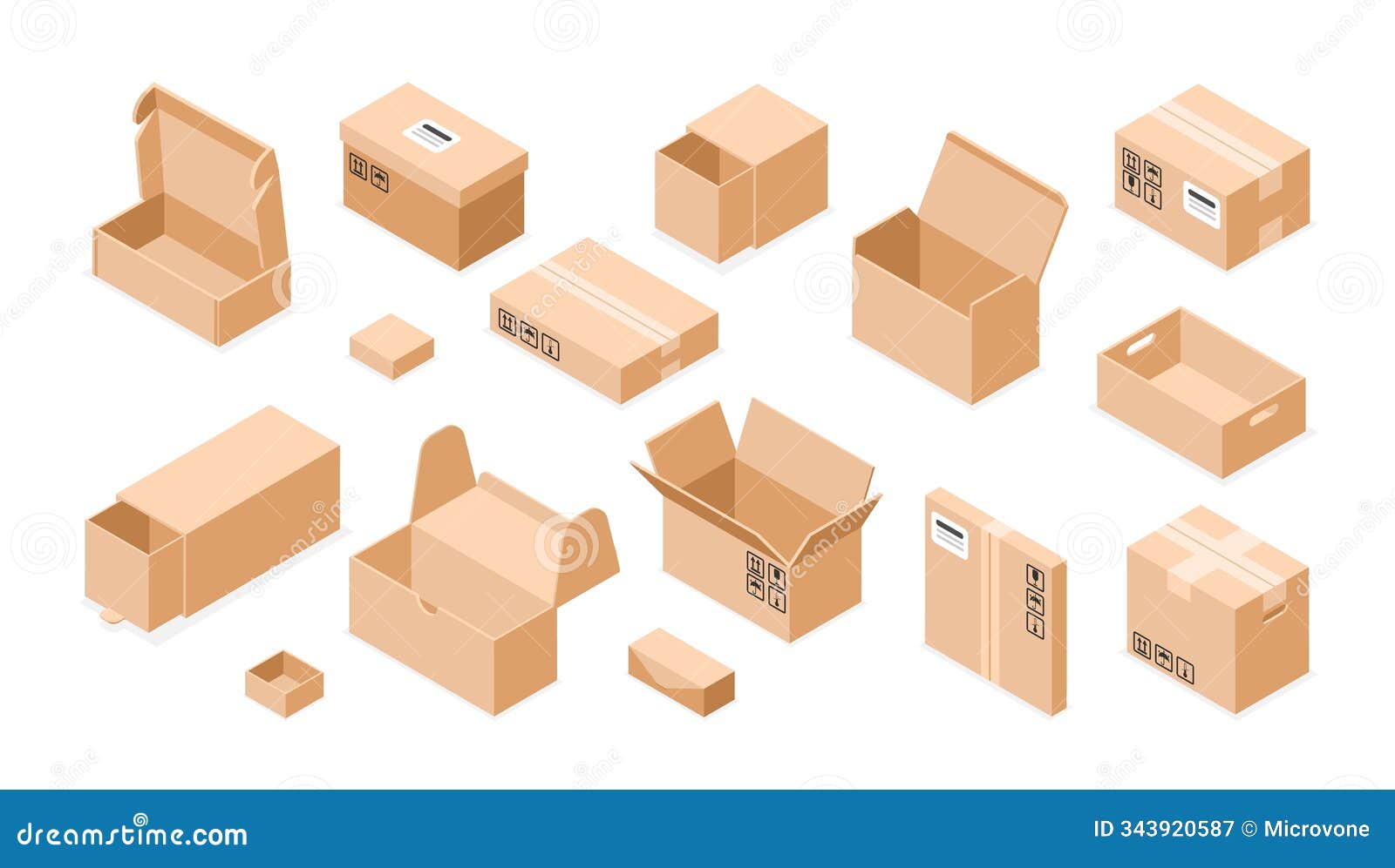 Cardboard Packaging Icon Set. Fragile Care Sign And Symbol. Vector ...