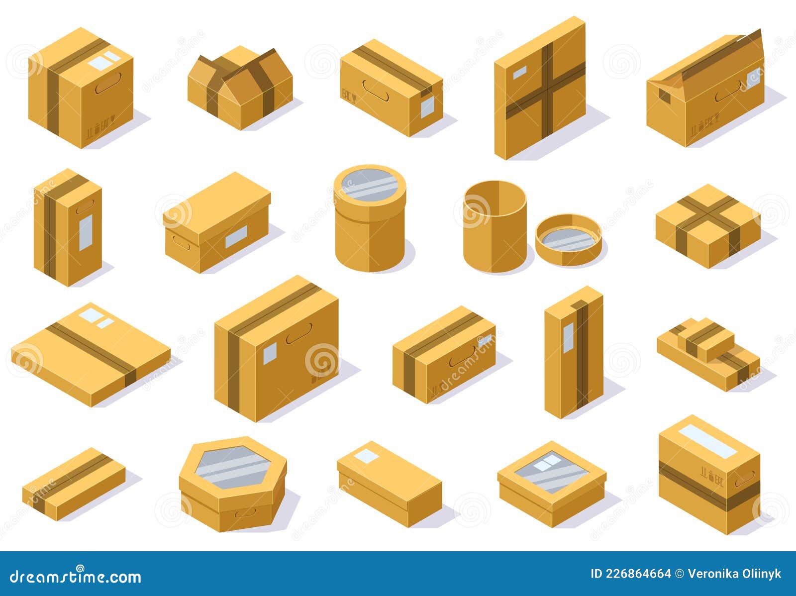Isometric Cardboard Packaging Shipping Boxes. Postal Delivery Package ...