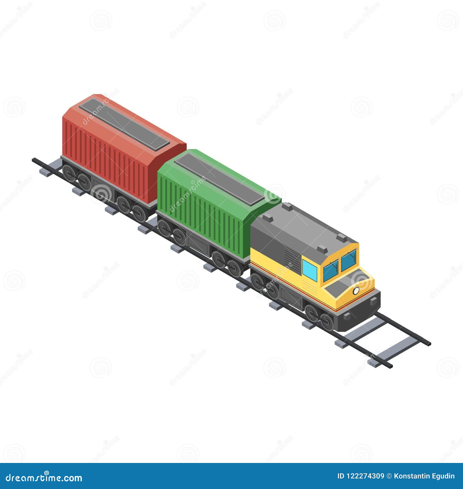 Isometric cargo train stock vector. Illustration of graphic - 122274309