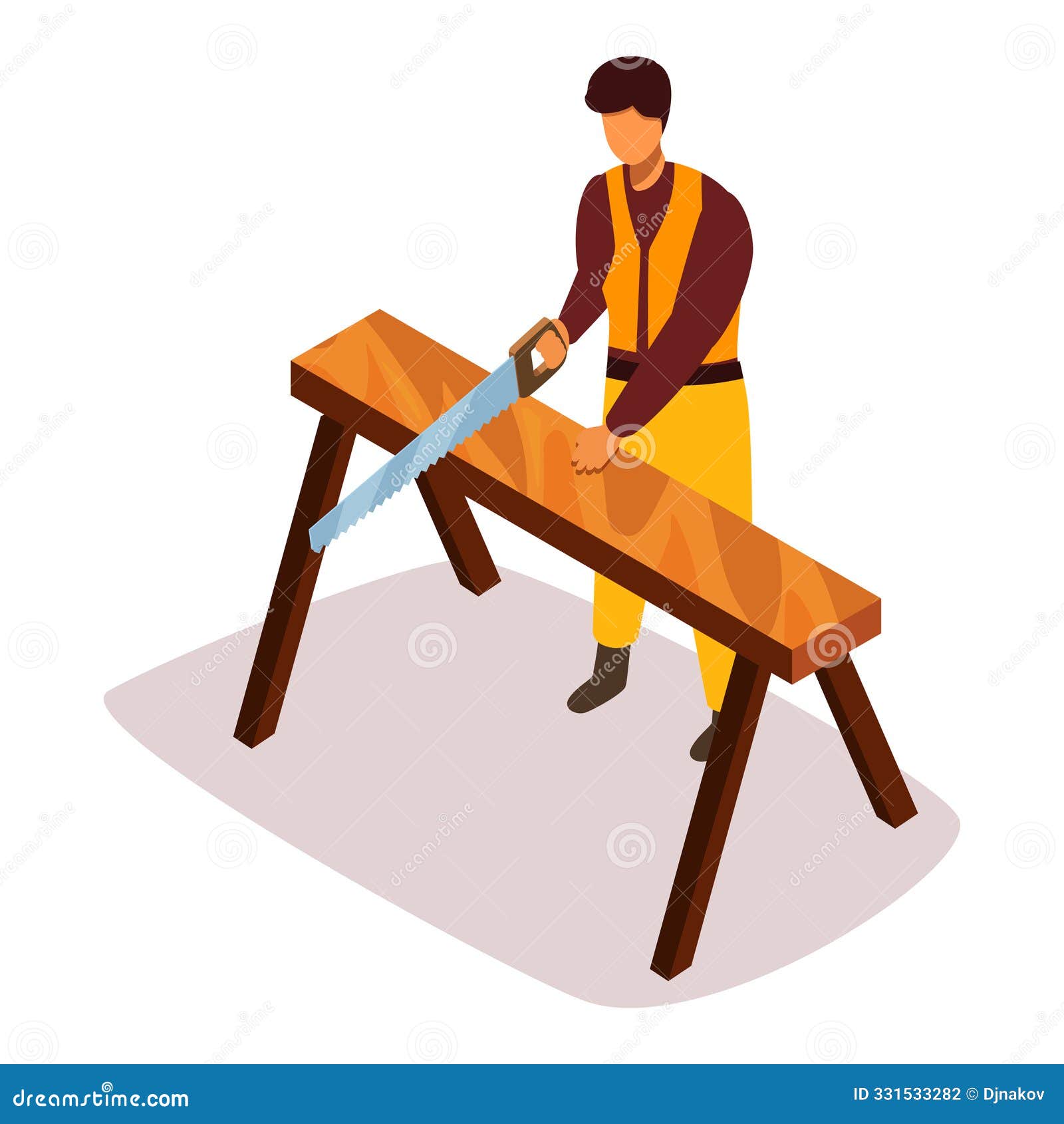 Isometric Sawing Logs Two-handed Saw Isolated On White. Lumberjack ...