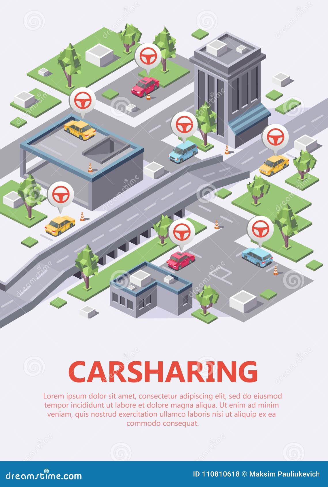 Isometric Carsharing Map Vector Illustration 3d of Car Sharing or ...