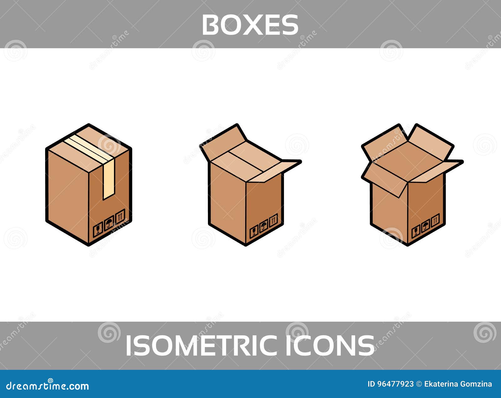 Isometric Carton Packaging Boxes Set in Flat Style with Postal Signs ...