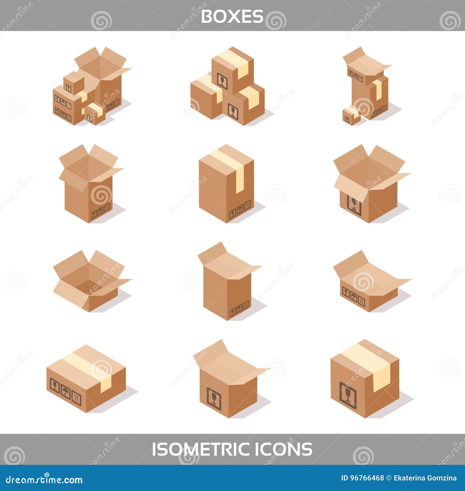Isometric Carton Packaging Boxes Set in Isometric Style with Postal ...