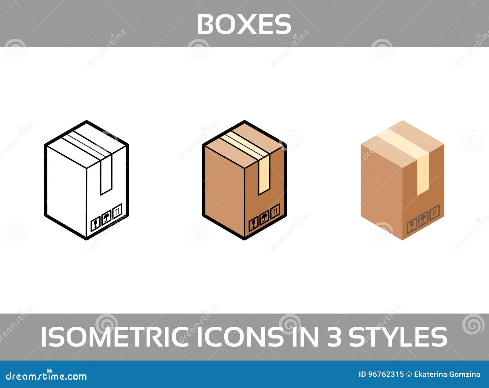 Isometric Carton Packaging Boxes Set in Three Styles with Postal Signs ...