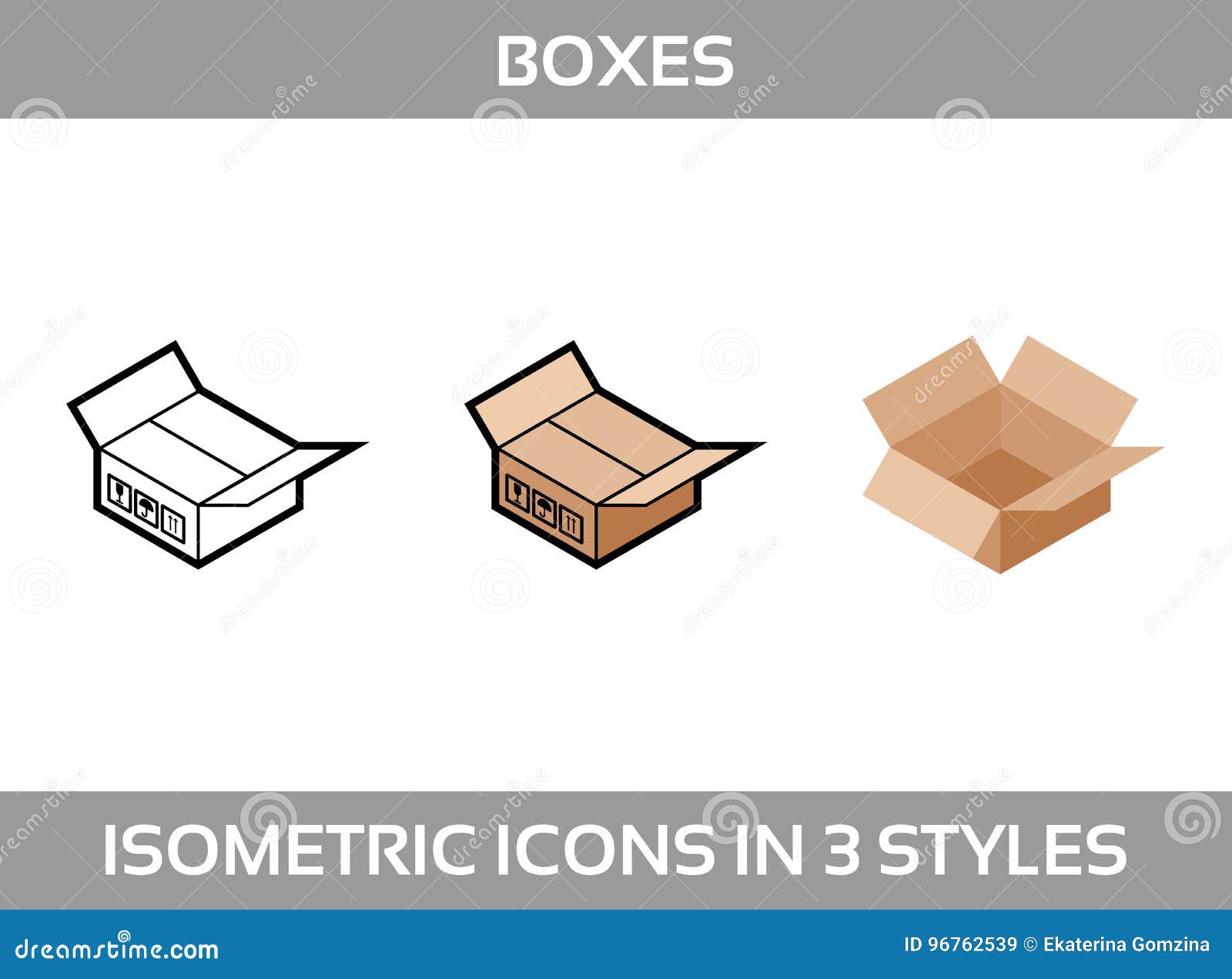 Isometric Carton Packaging Boxes Set in Three Styles with Postal Signs ...