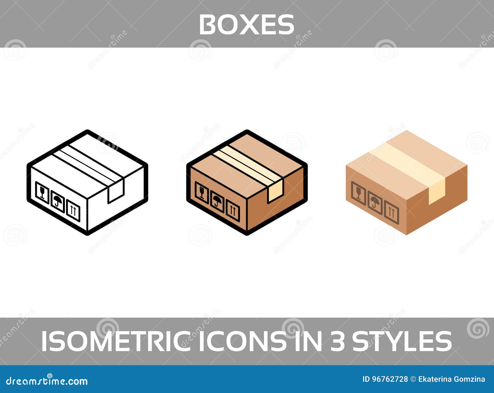 Isometric Carton Packaging Boxes Set in Three Styles with Postal Signs ...