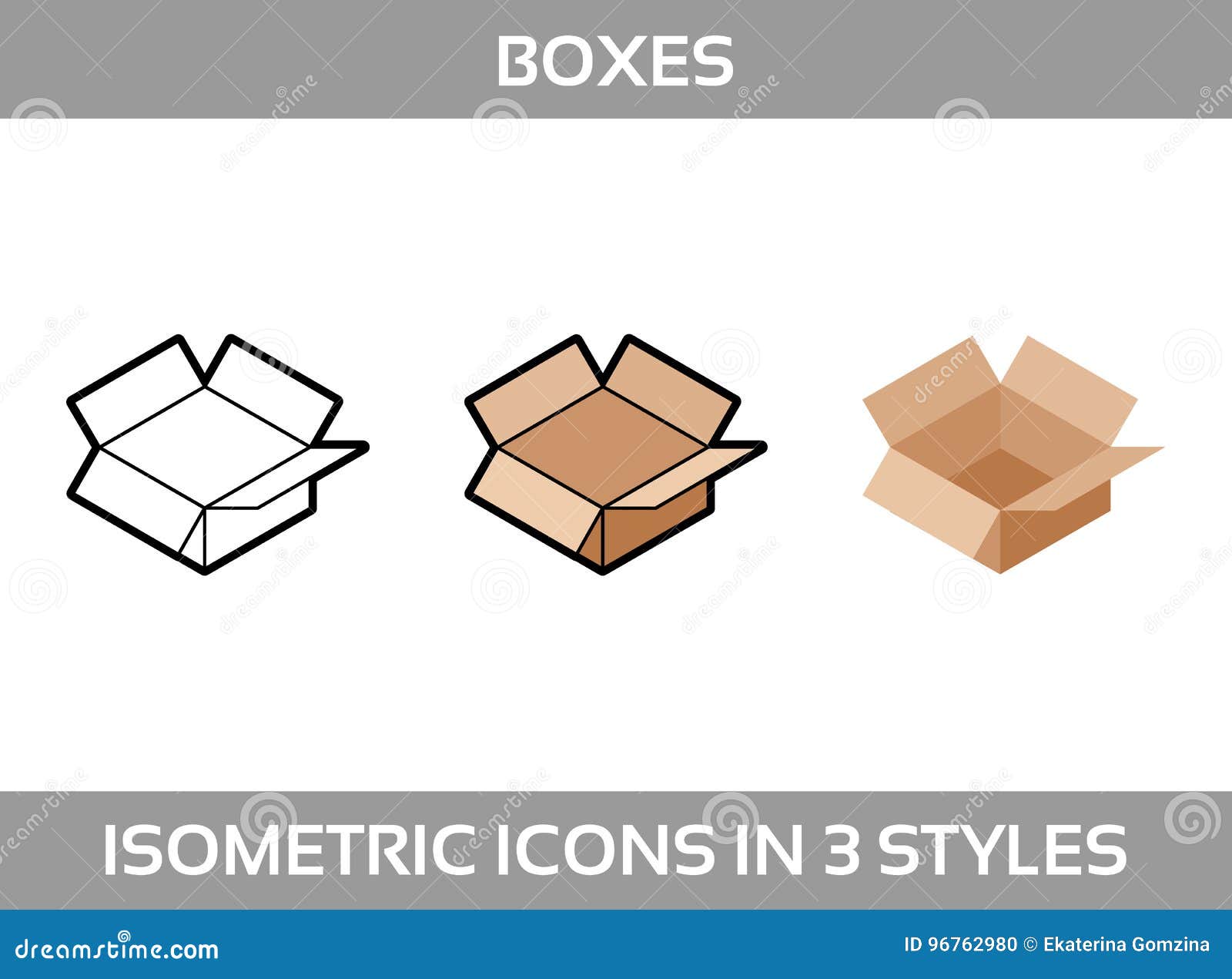 Isometric Carton Packaging Boxes Set in Three Styles with Postal Signs ...