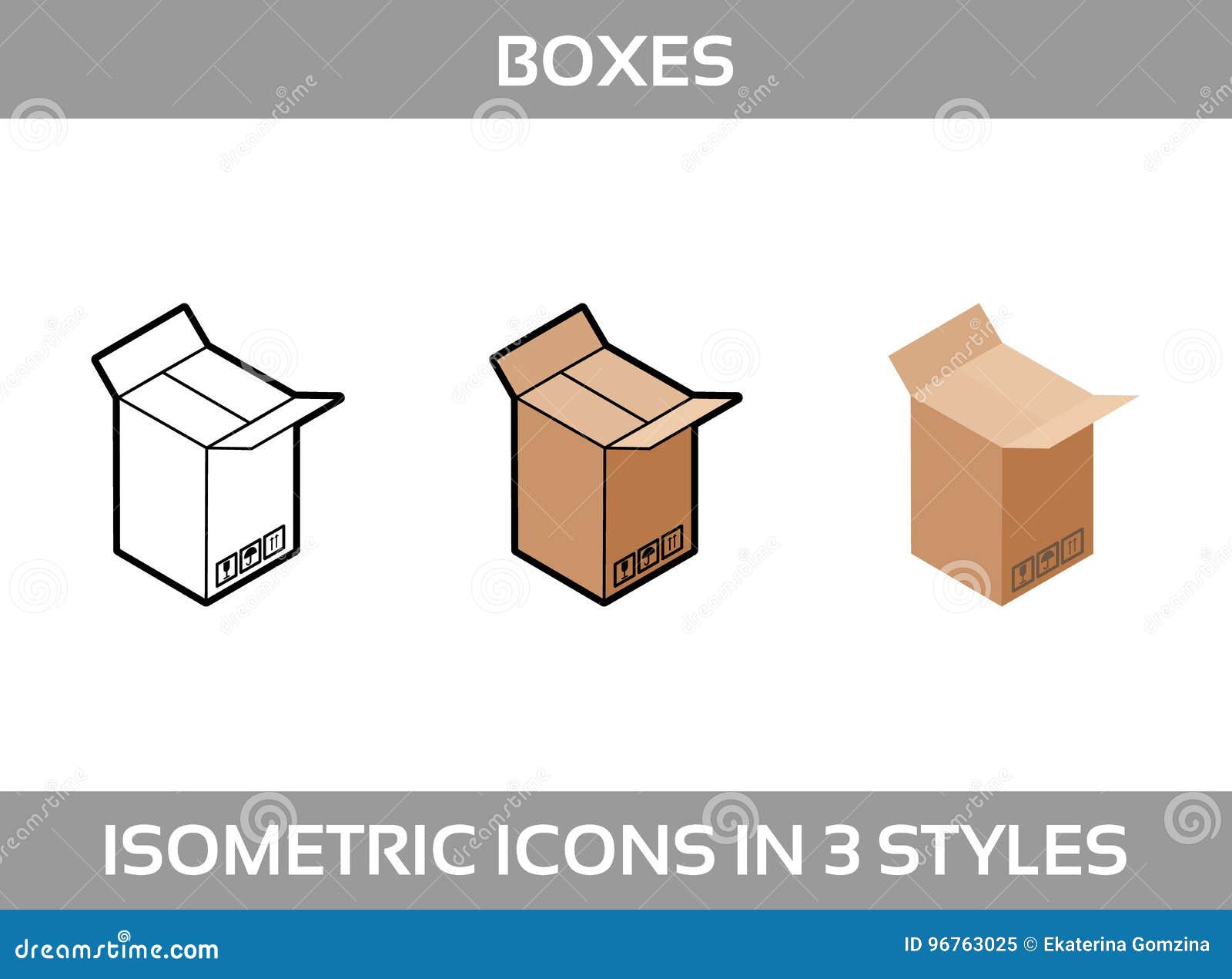 Isometric Carton Packaging Boxes Set in Three Styles with Postal Signs ...