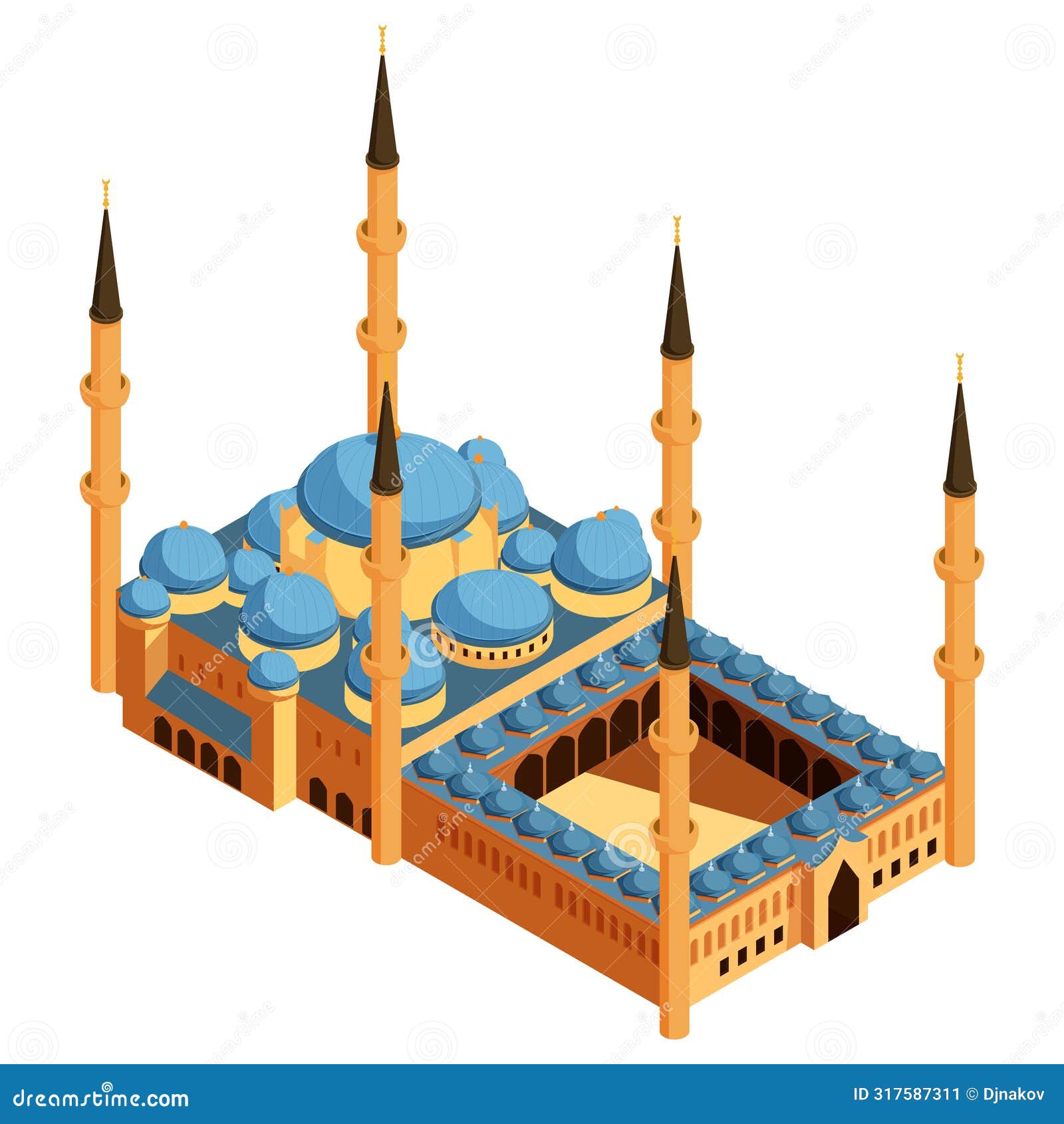 Isometric Cartoon Blue Mosque in Istanbul Stock Illustration ...