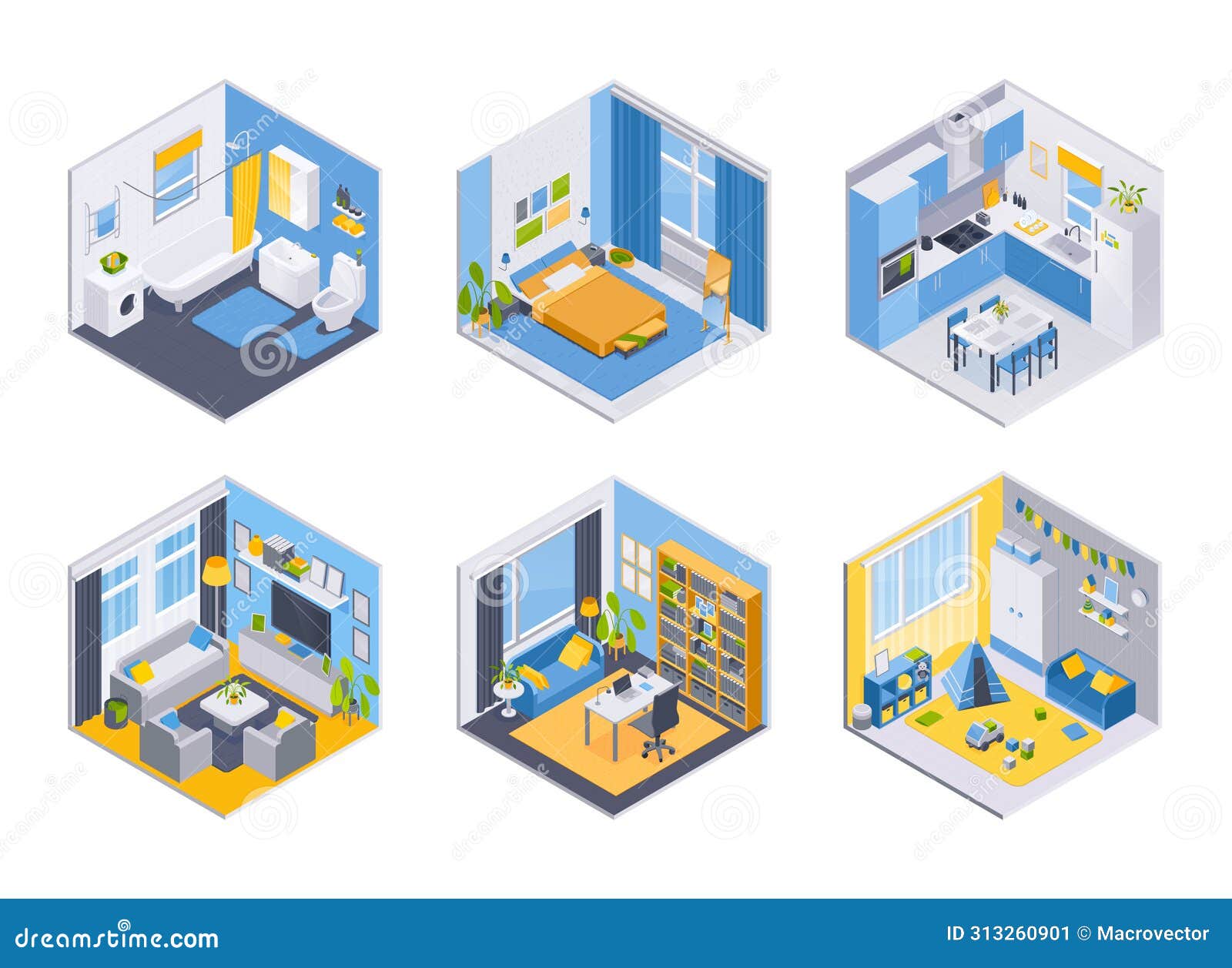 Isometric Cartoon Room Composition Set Stock Illustration ...