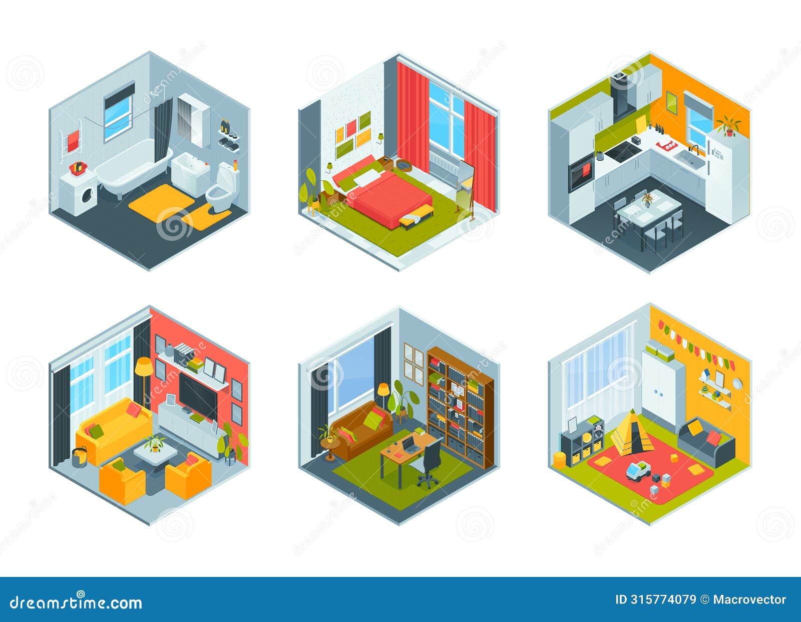 Isometric Cartoon Room Composition Set Stock Illustration ...