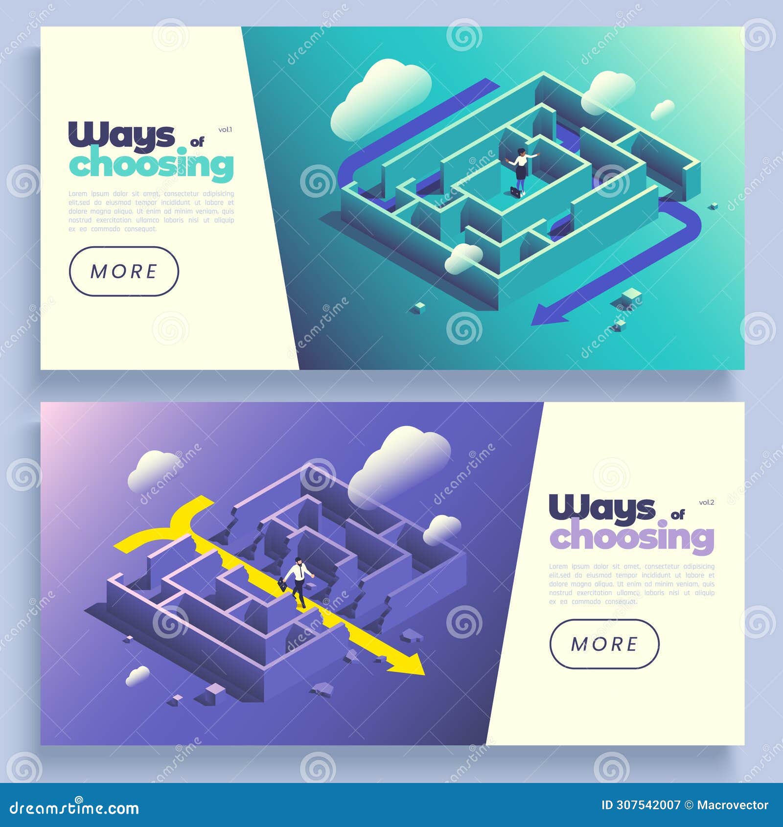 Isometric Cartoon Ways of Choosing Banner Set Stock Illustration ...