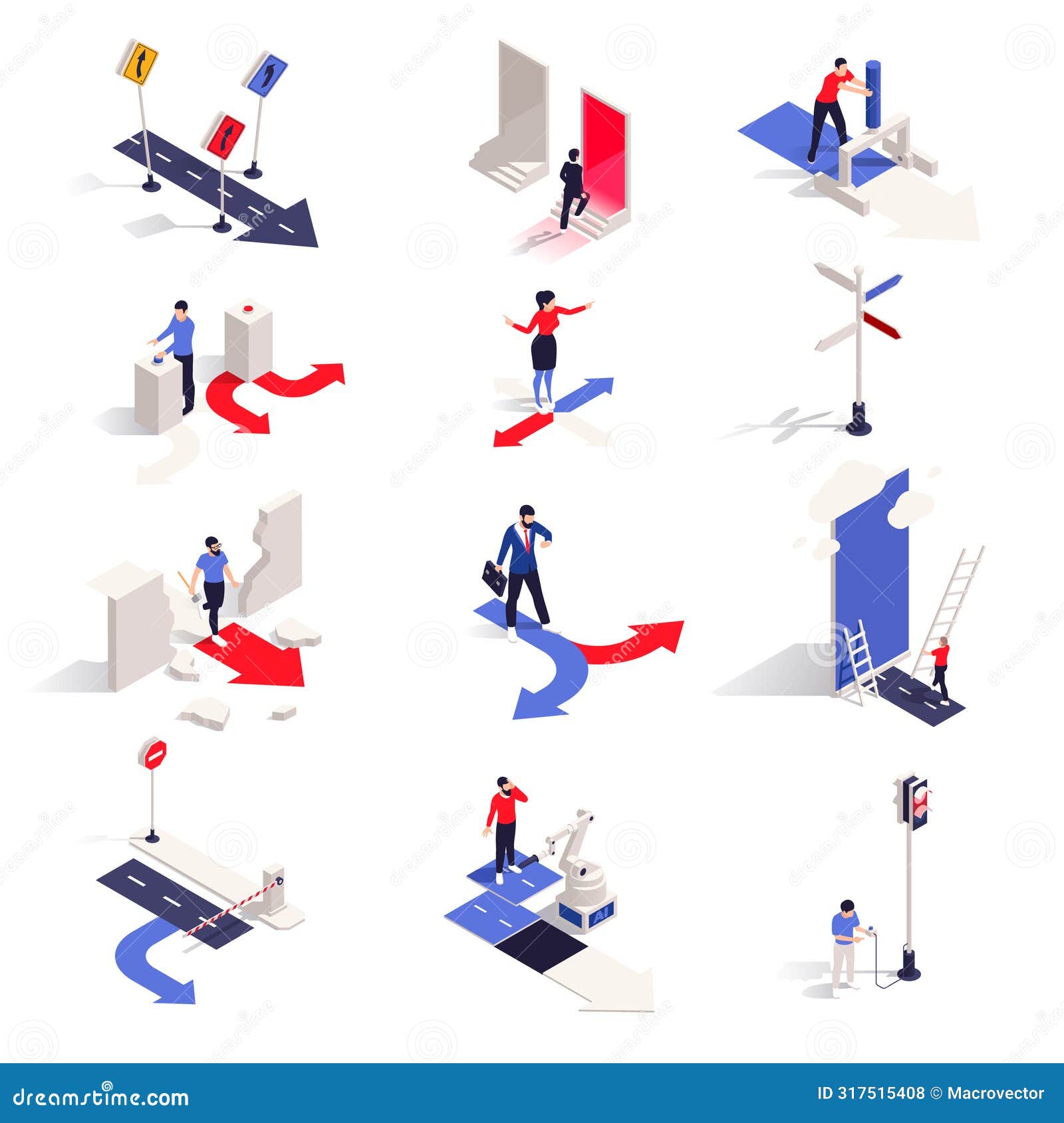 Isometric Cartoon Ways of Choosing Set Stock Illustration ...