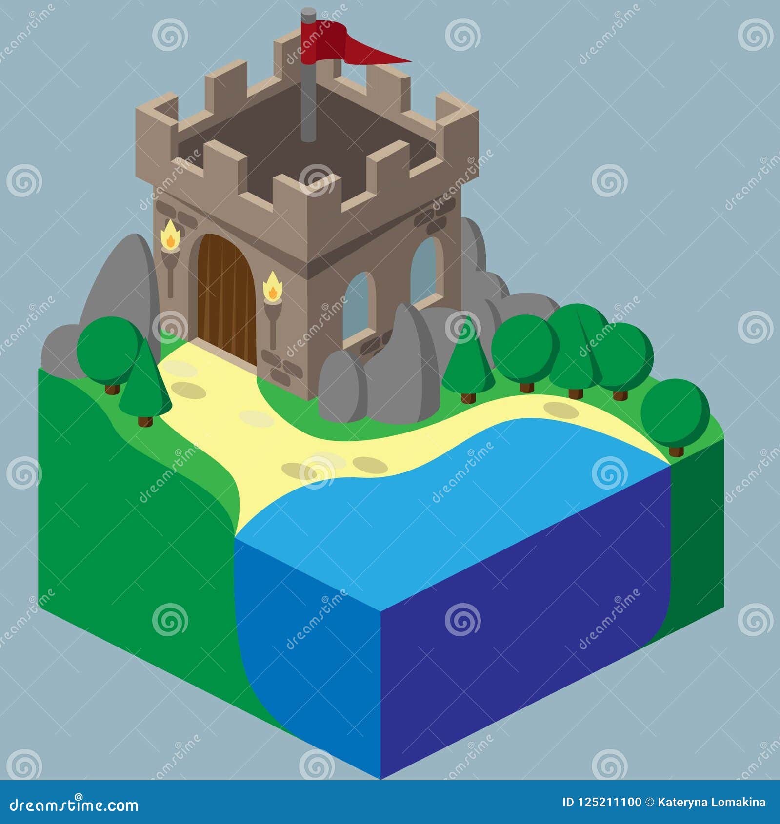 Isometric castle art stock vector. Illustration of house - 125211100