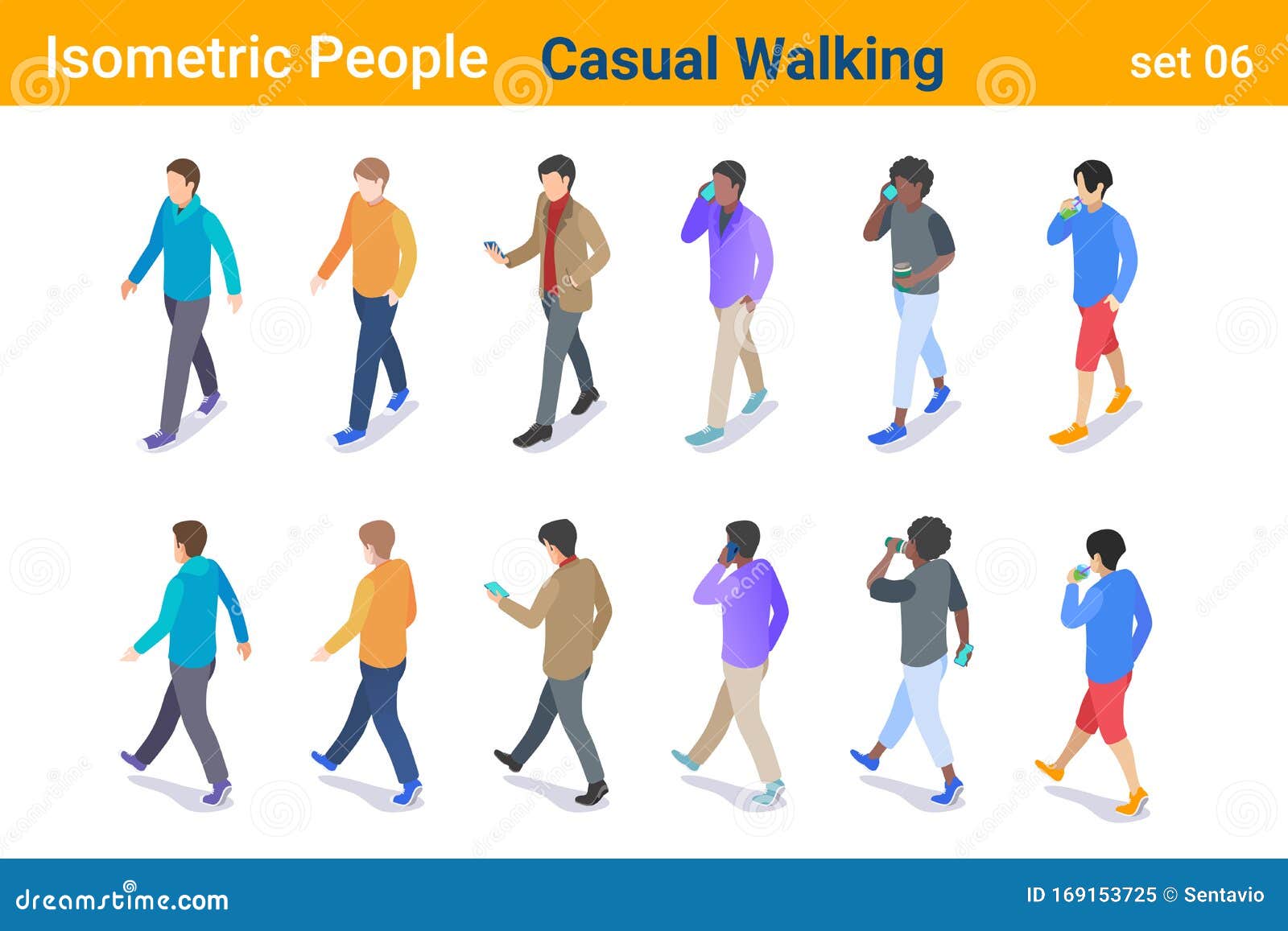 Isometric Casual People Flat Vector Collection. Man Walking, Talking or ...