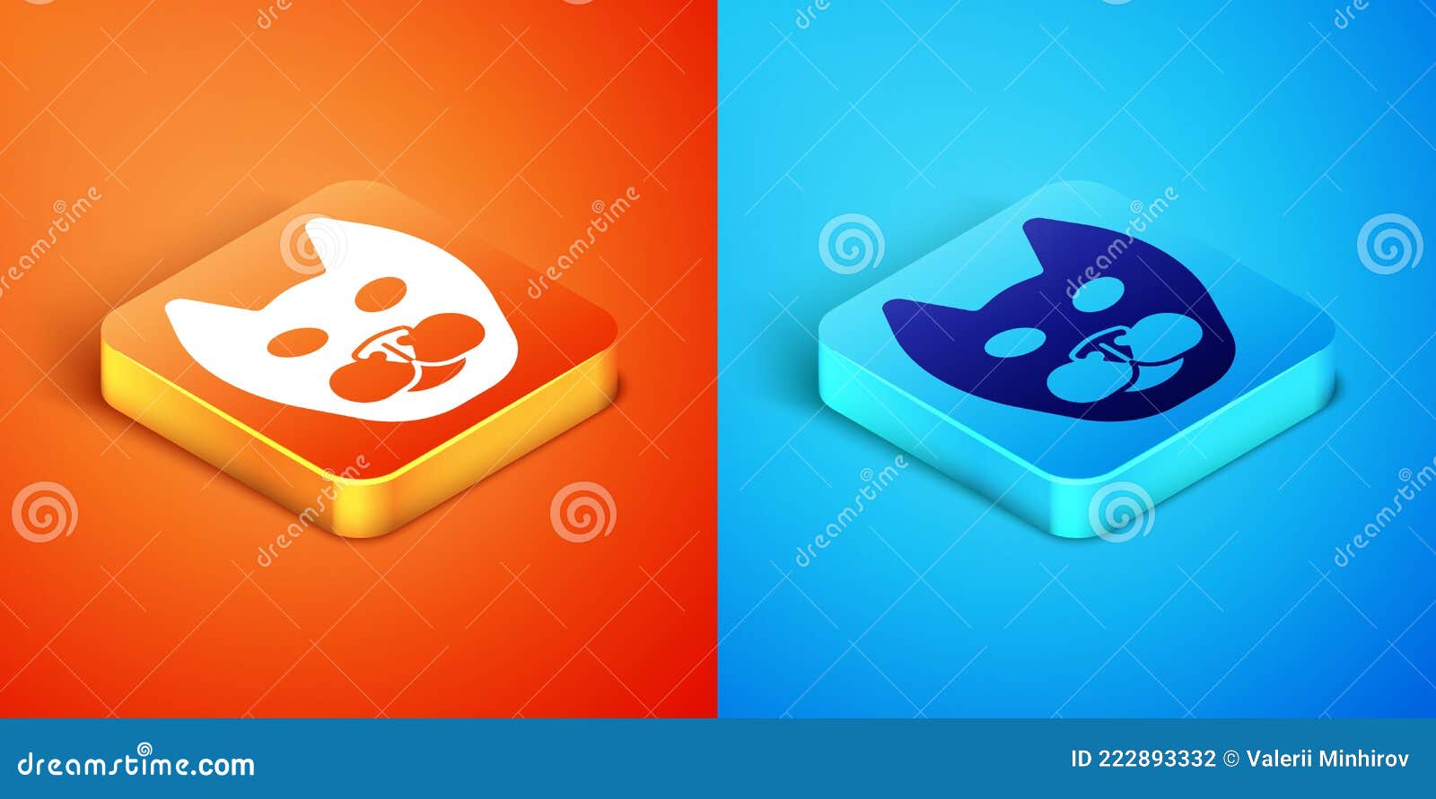Isometric Cat Icon Isolated on Orange and Blue Background. Vector Stock ...