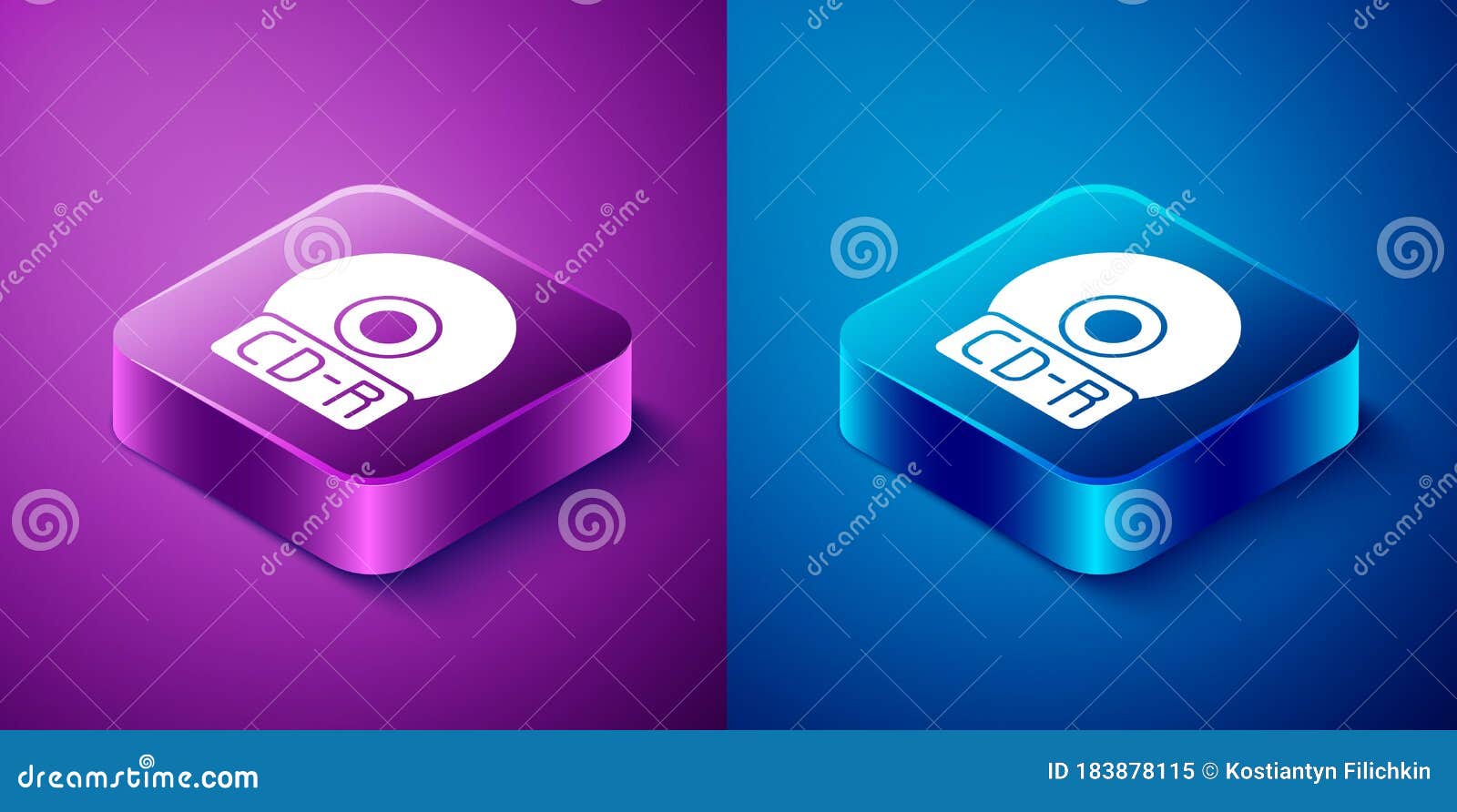 Isometric CD or DVD Disk Icon Isolated on Blue and Purple Background ...