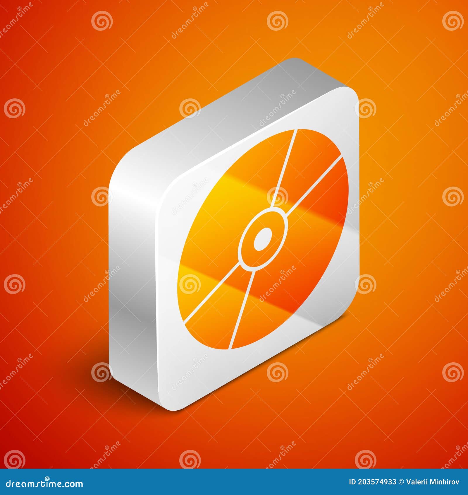 Isometric CD or DVD Disk Icon Isolated on Orange Background. Compact ...