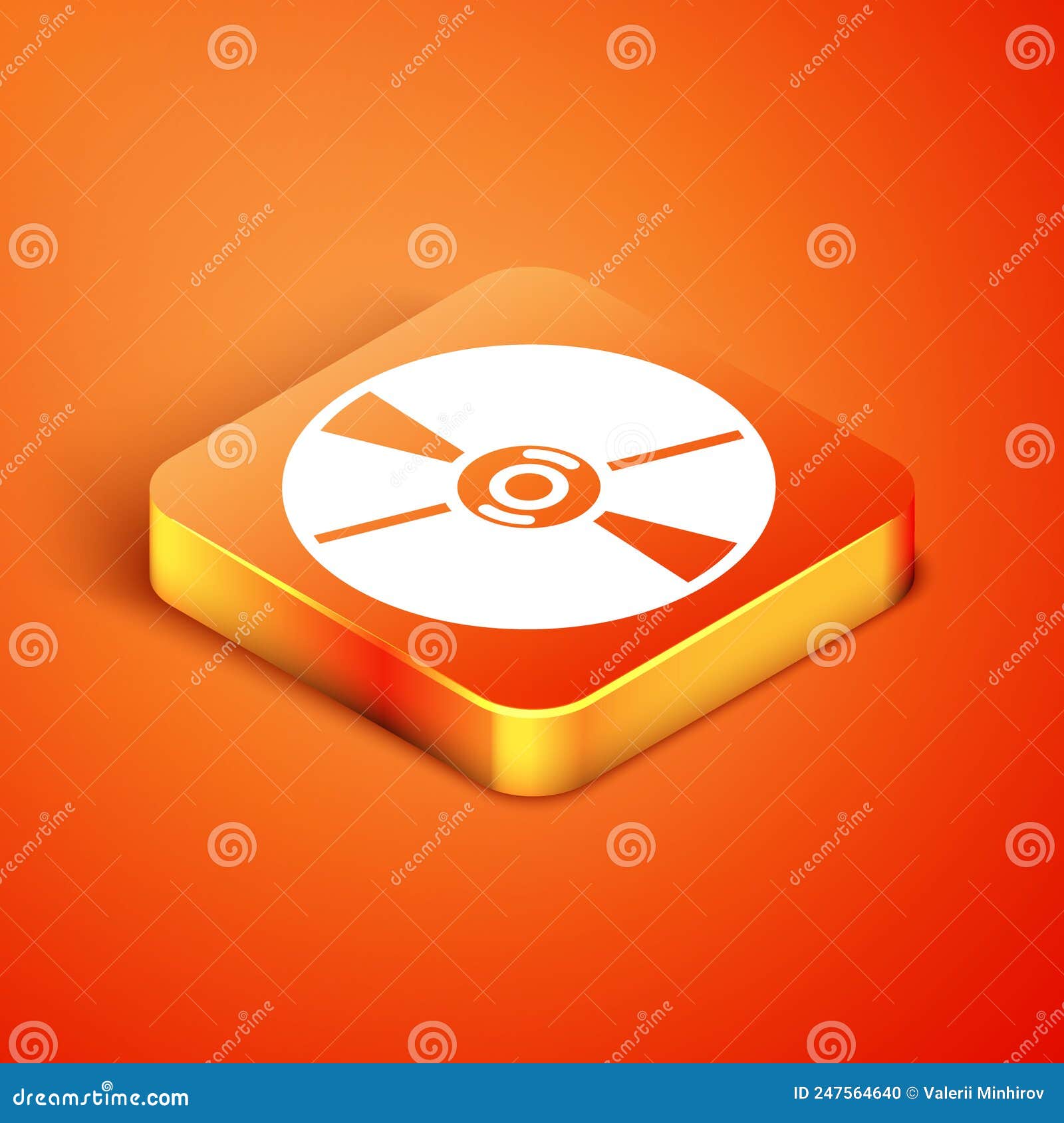 Isometric CD or DVD Disk Icon Isolated on Orange Background. Compact ...