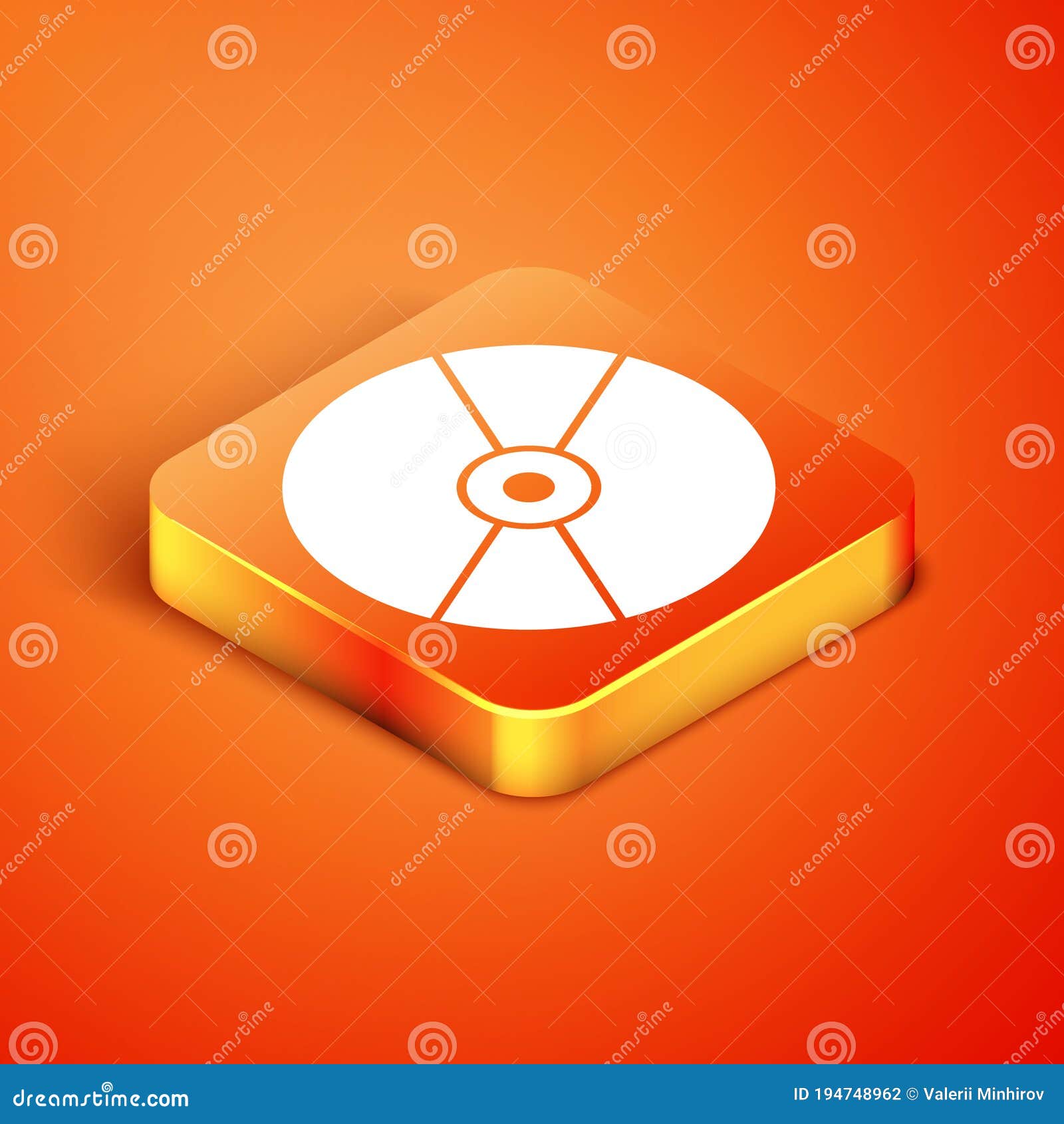 Isometric CD or DVD Disk Icon Isolated on Orange Background. Compact ...