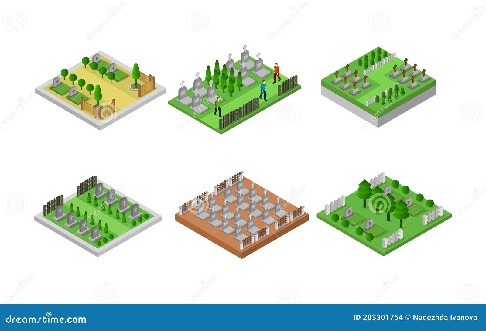 Isometric Cemetery Set Vector Illustration Stock Illustration ...
