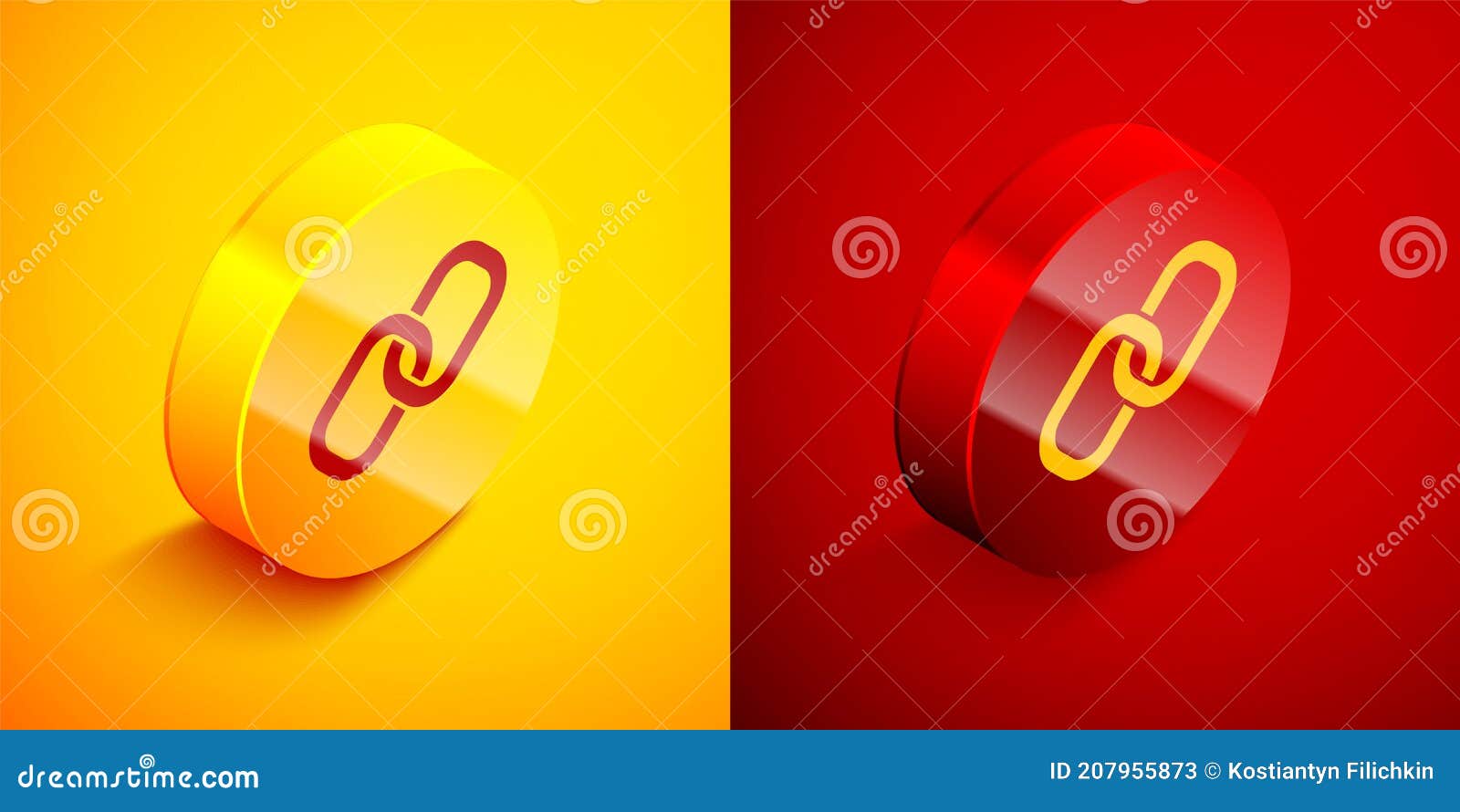 Isometric Chain Link Icon Isolated on Orange and Red Background. Link ...