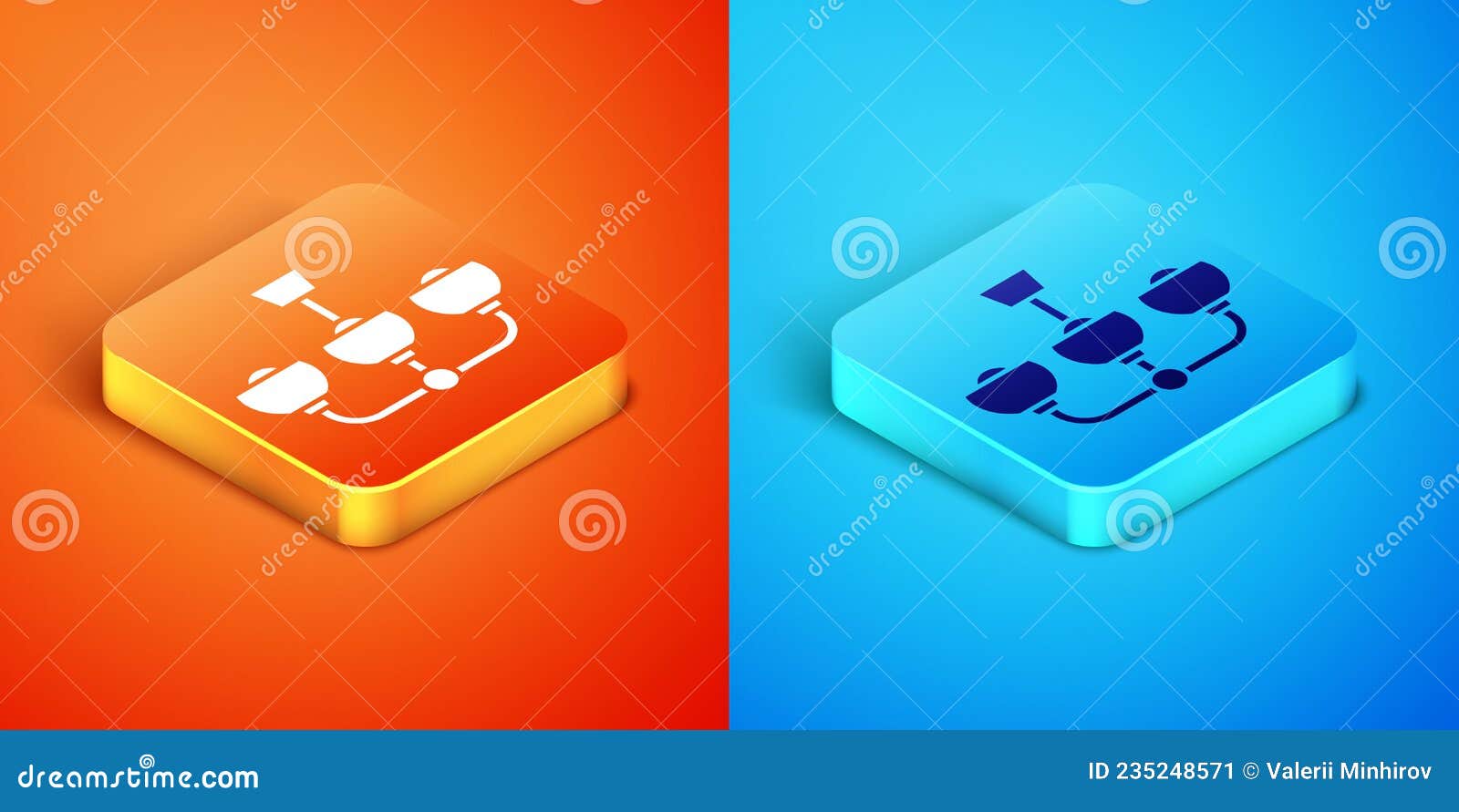 Isometric Chandelier Icon Isolated on Orange and Blue Background ...