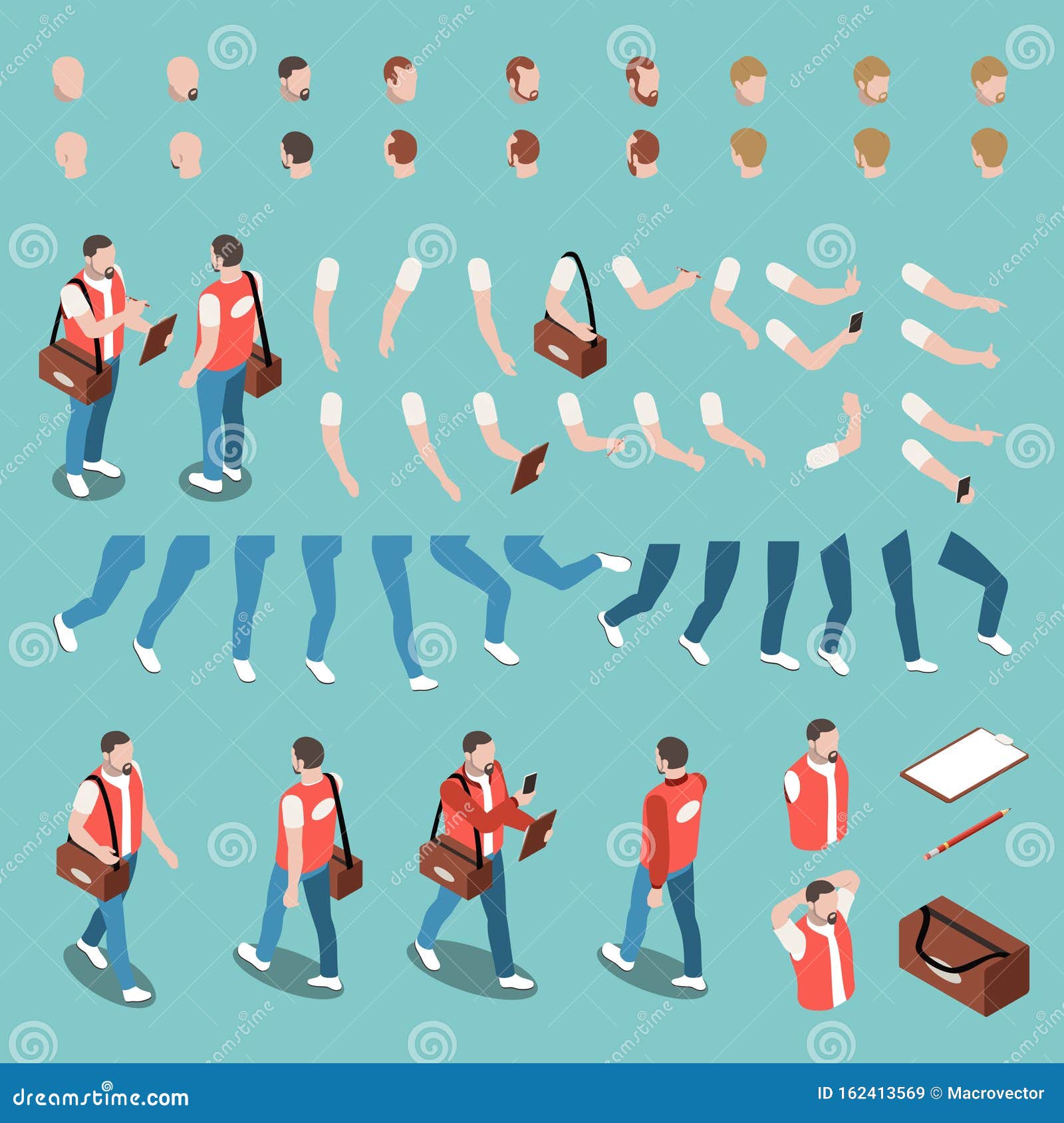 Isometric Character Constructor Set Stock Vector - Illustration of male ...