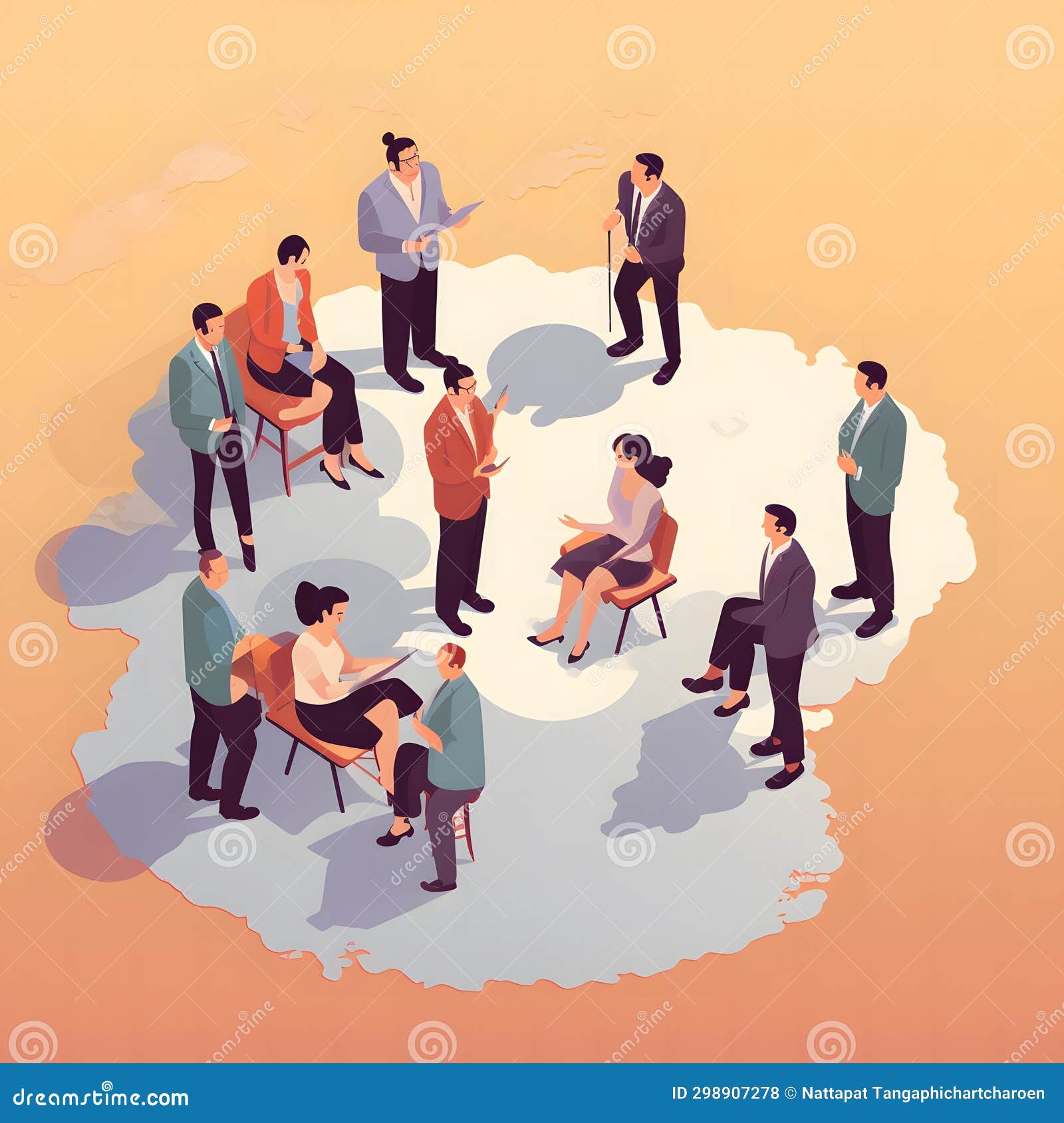 Isometric Character Design Group of People Talking Isolated on Orange ...