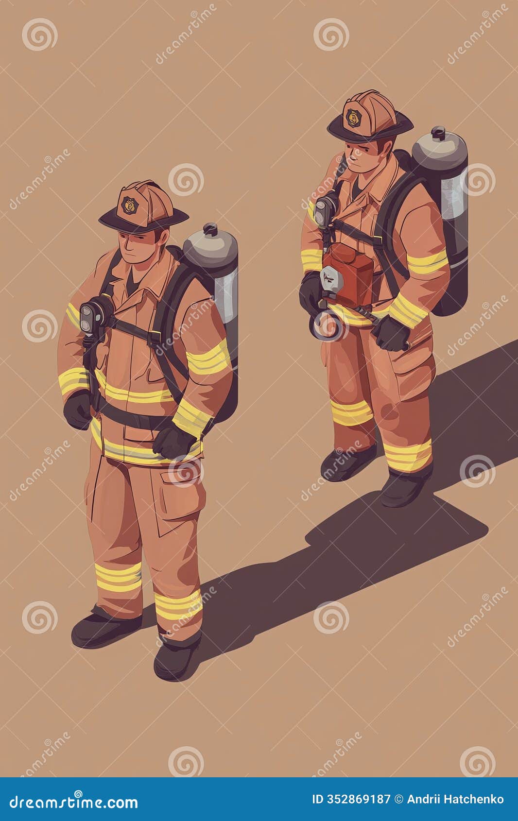 Isometric Character of a Firefighter in Uniform with a Fire ...