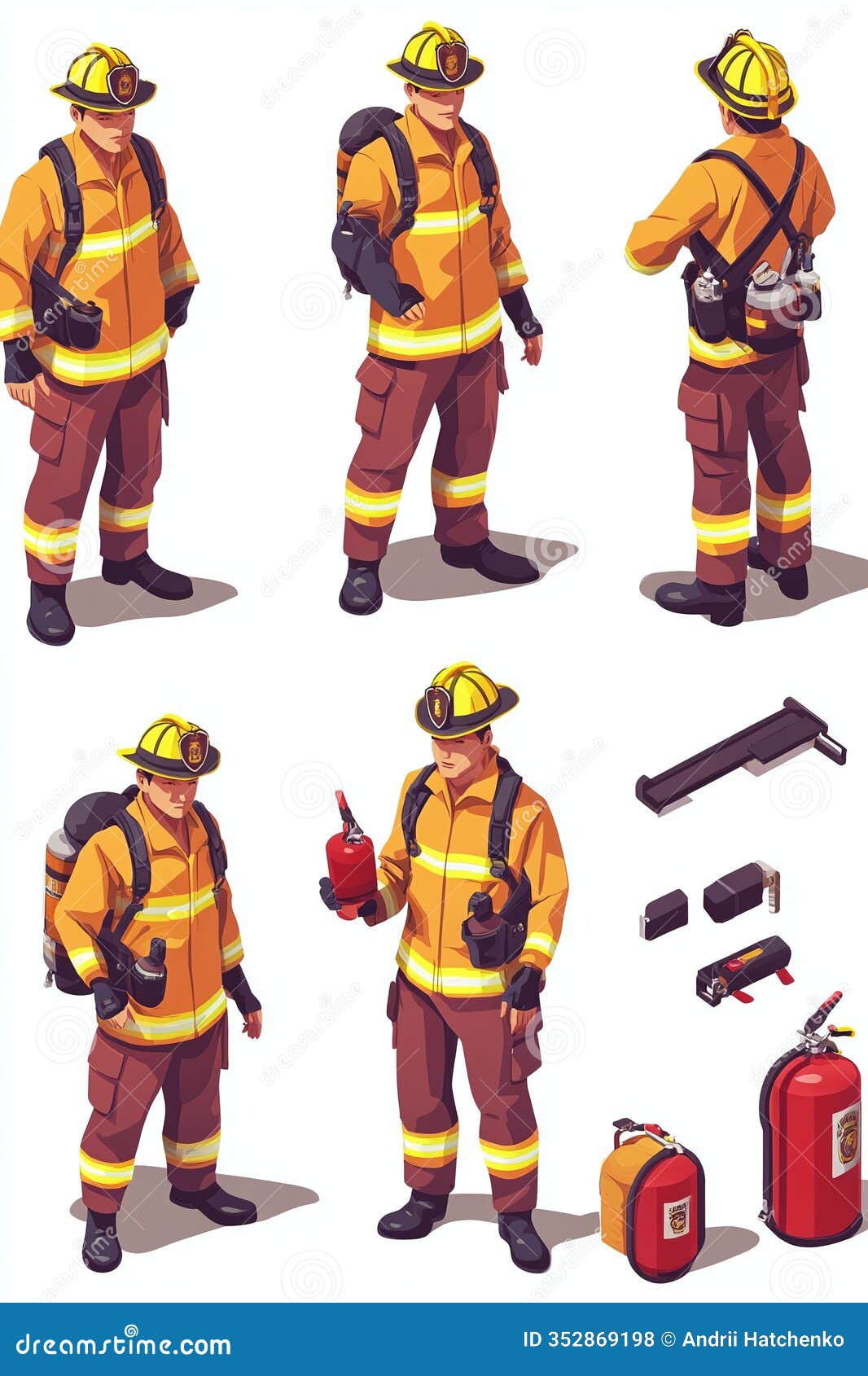 Isometric Character of a Firefighter in Uniform with a Fire ...