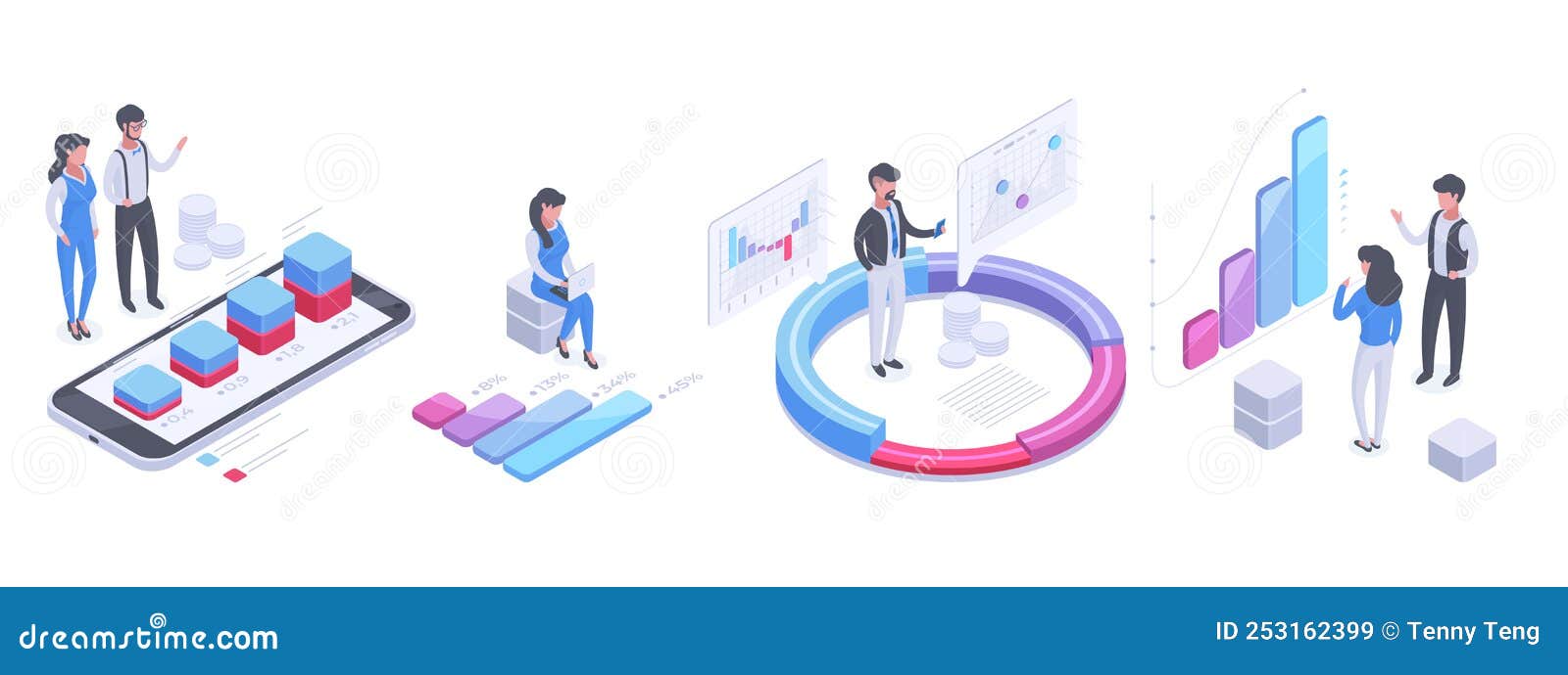 People Analysing Charts And Infocharts On Screen Vector Illustration ...