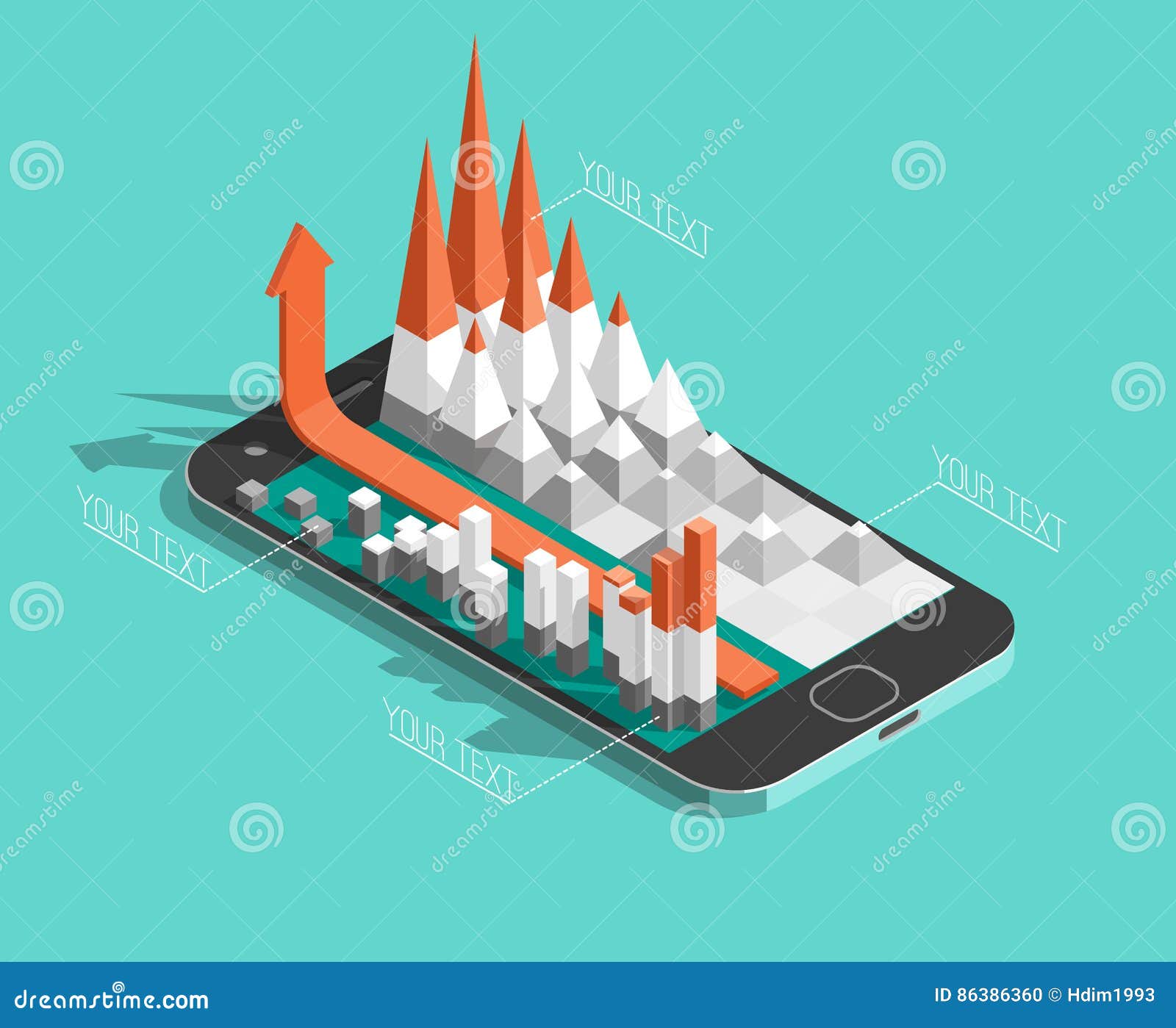 Isometric Charts and Graphs on the Smartphone Stock Vector ...